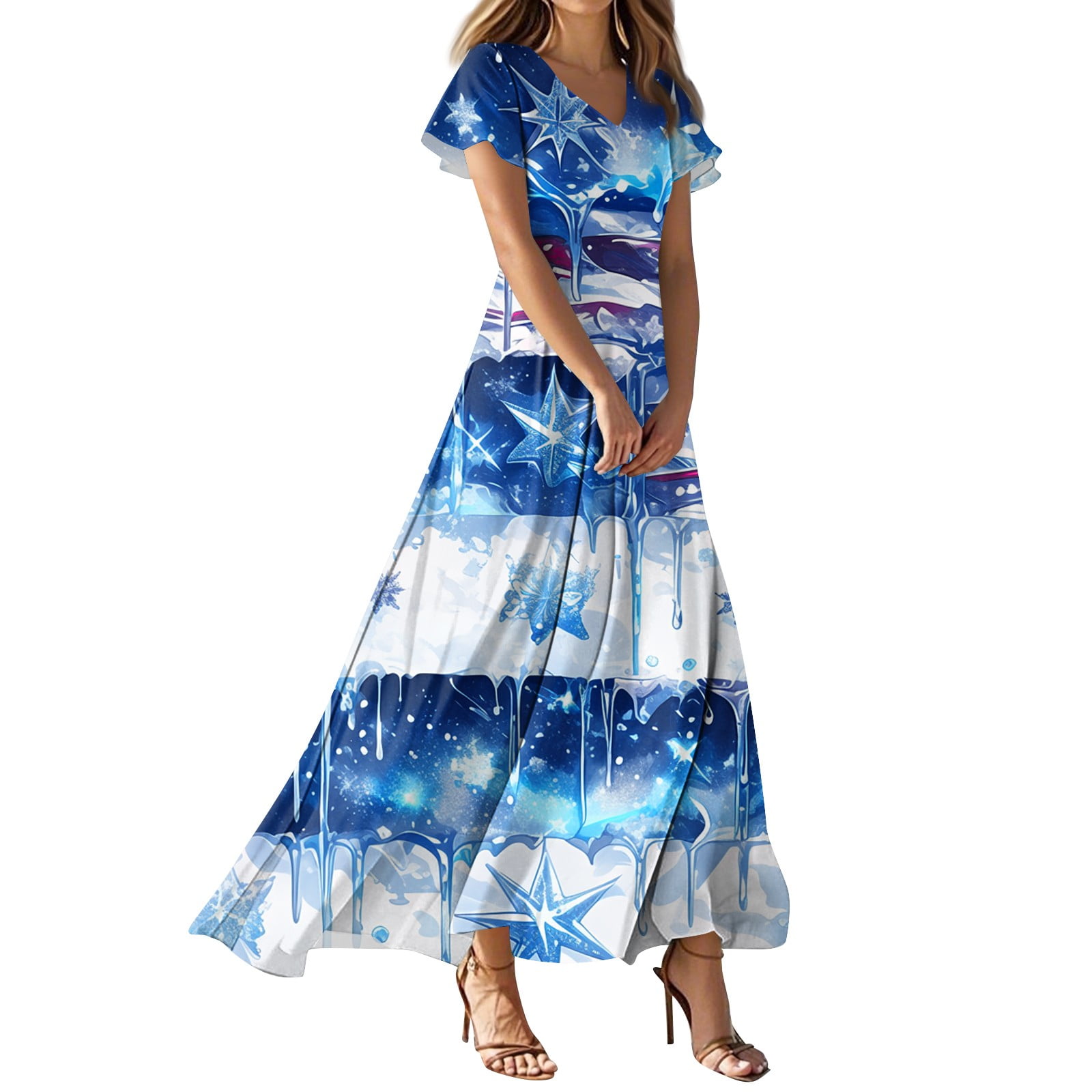 Codres Vacation Dresses for Women 2025 V Neck Summer Beach Flowy Maxi Dress Fashion Casual ...