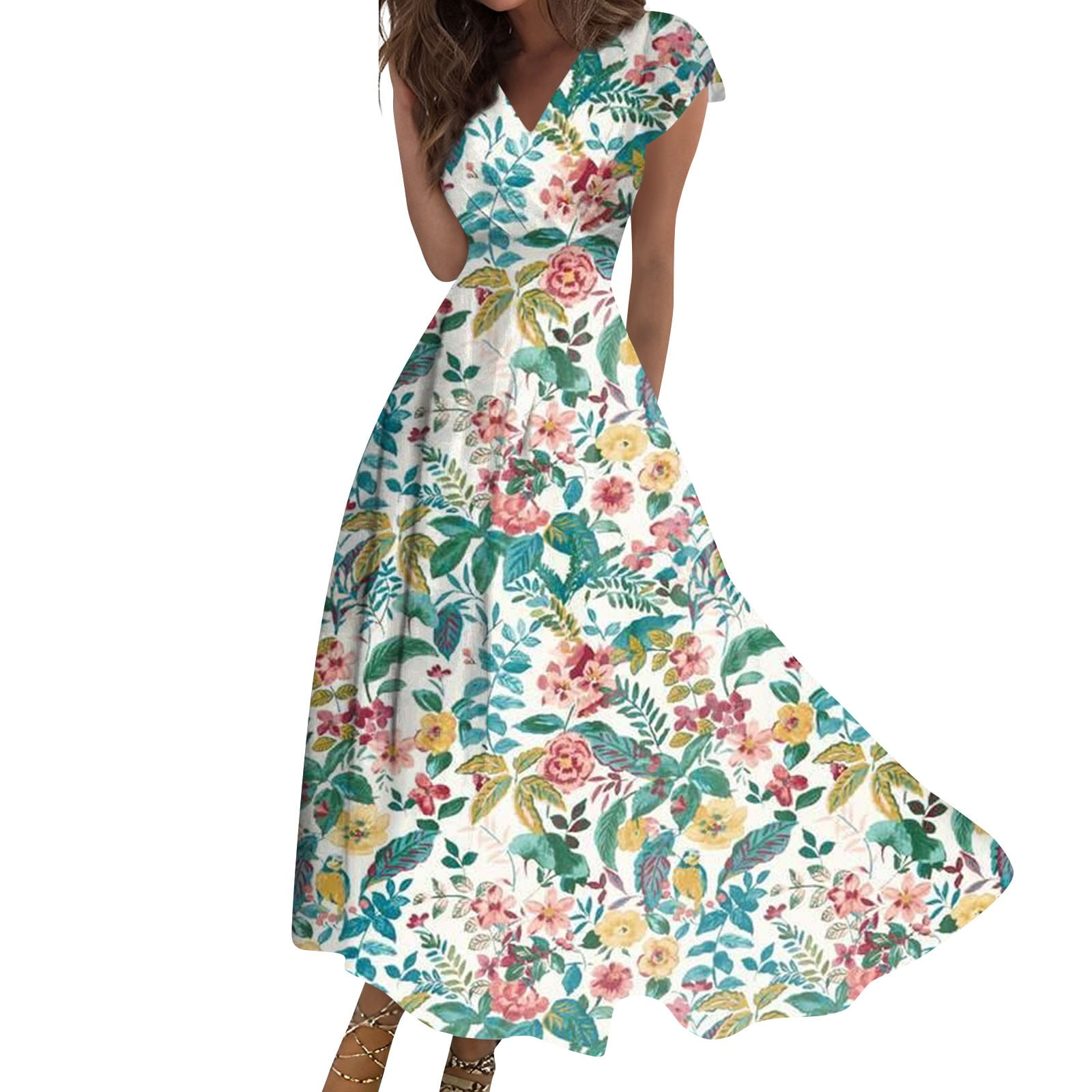 Codres Vacation Dresses for Women 2025 V Neck Summer Beach Maxi Dress ...