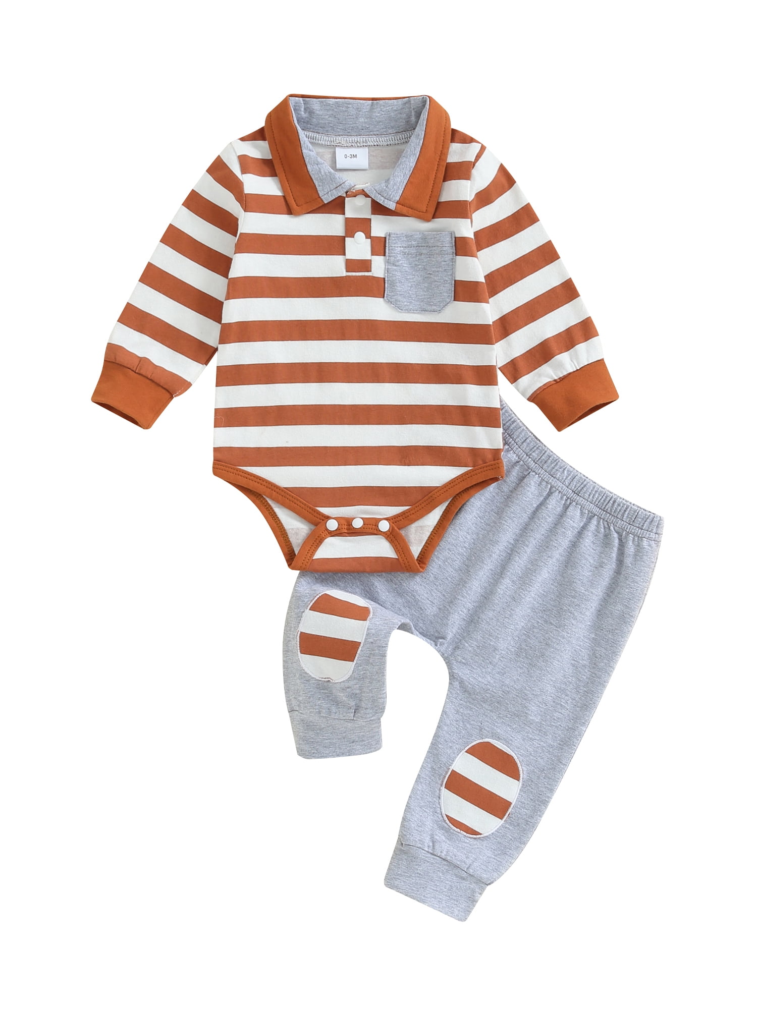 Coduop Baby Boys Fall Outfits Stripe Turn-Down Collar Long Sleeve ...
