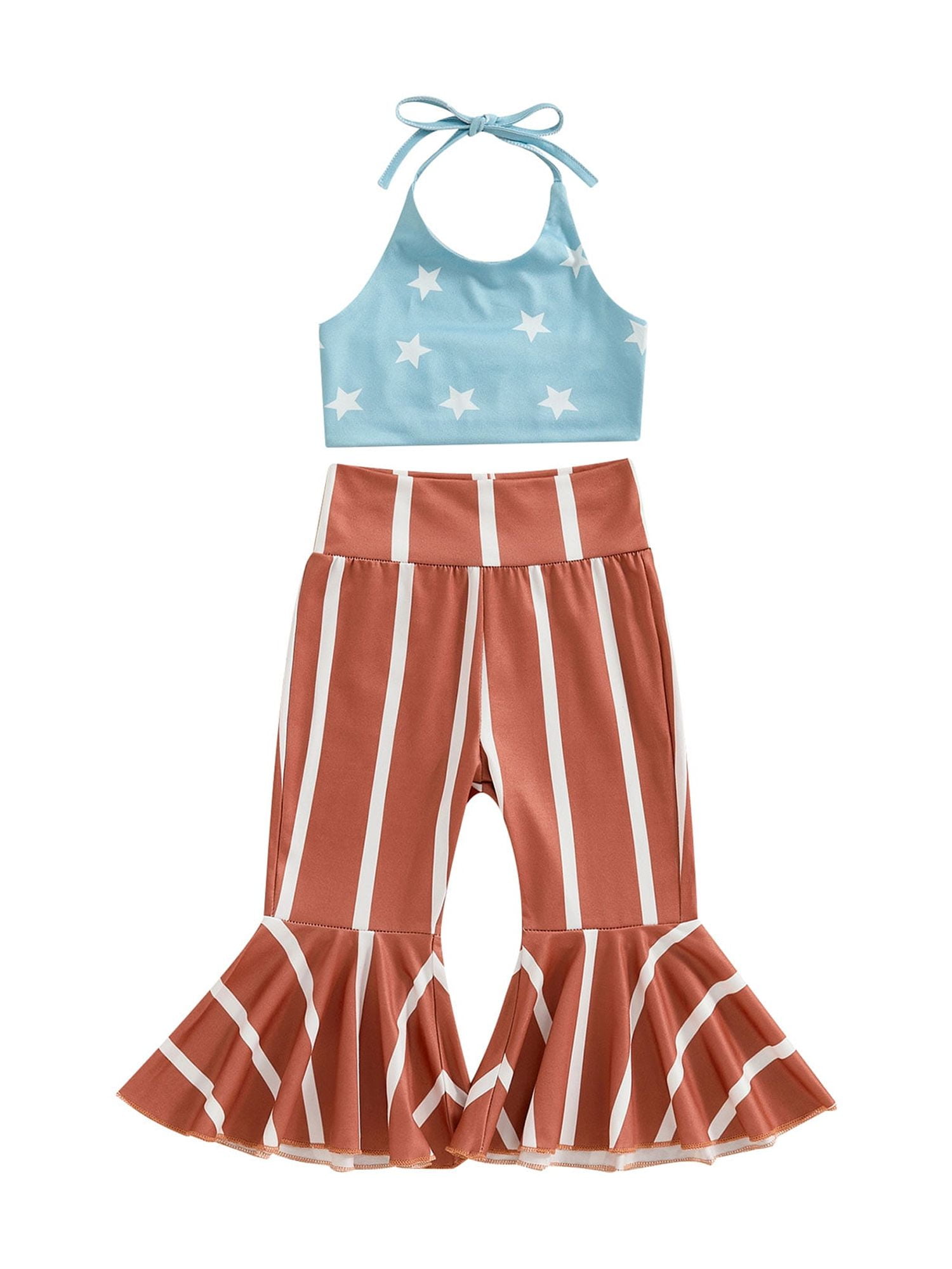 Coduop Baby Girl Toddler Bell Bottoms Outfits Halter Crop Top Floral ...