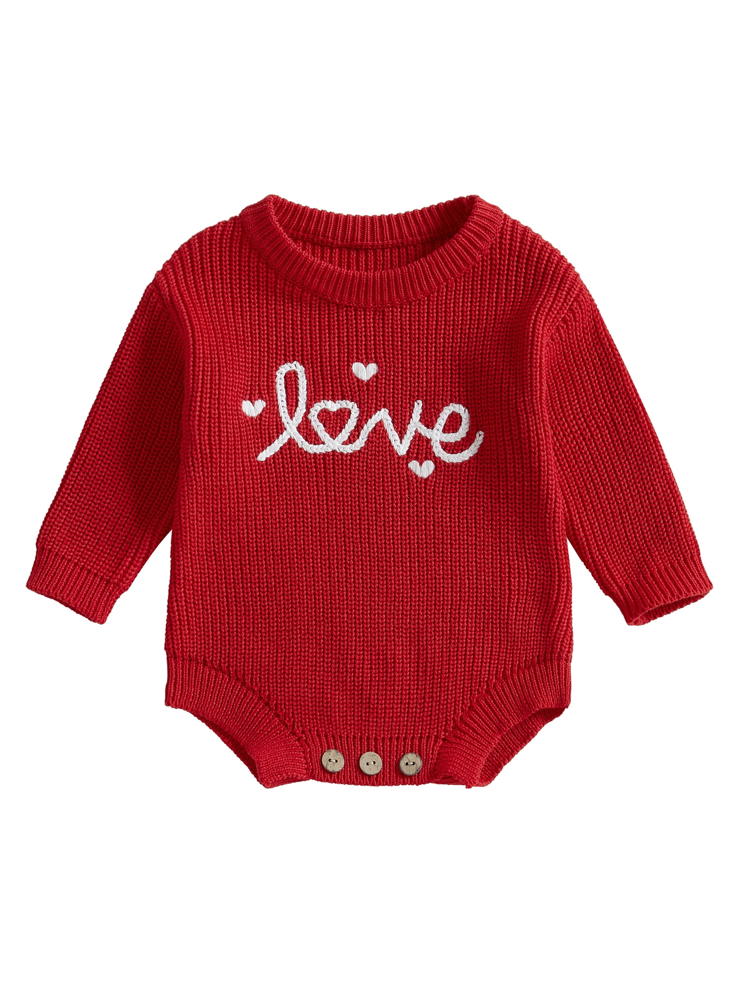Coduop Baby Girl Valentine’s Day Romper Long Sleeve Letter Embroidery Knit Bodysuit Newborn ...