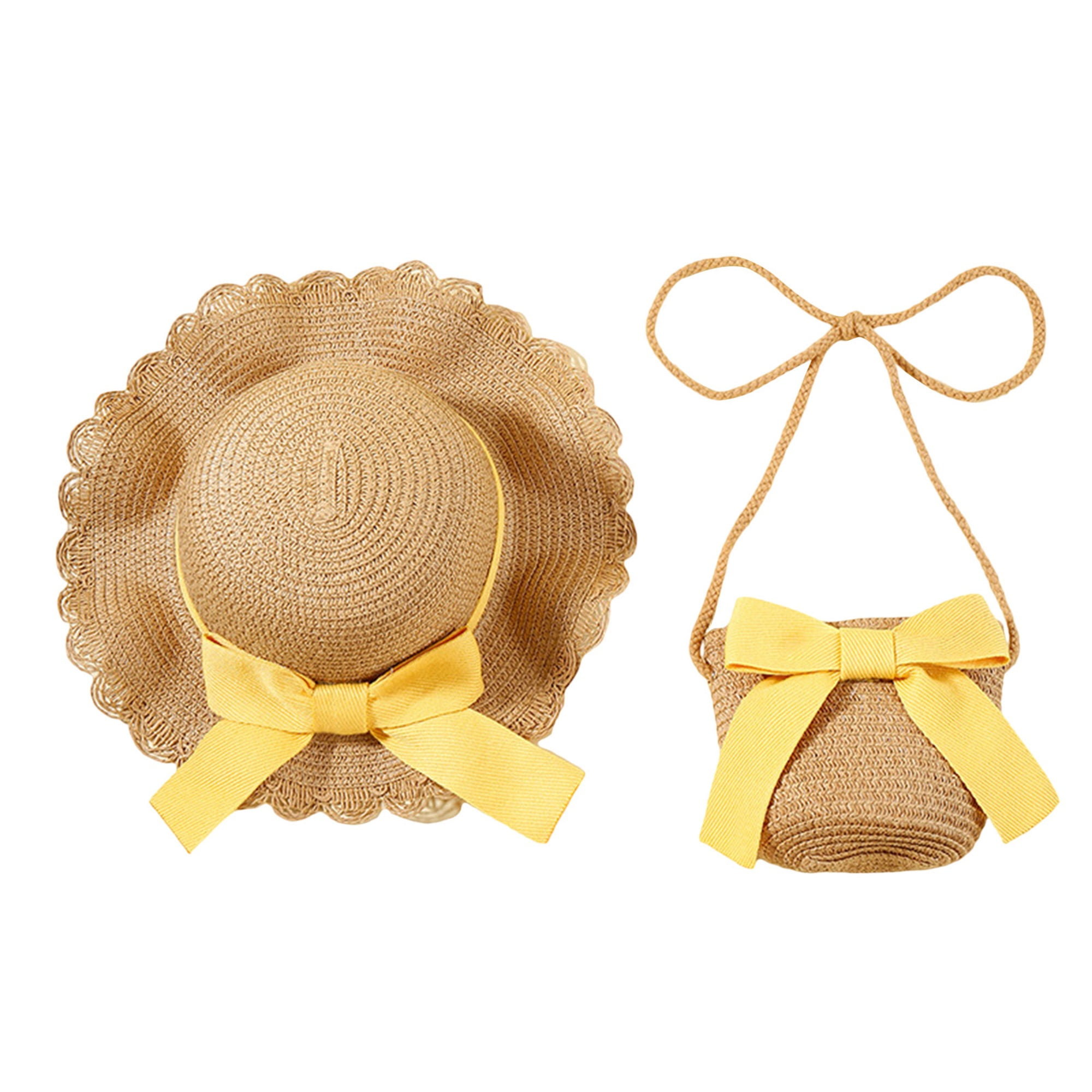 Coduop Beach Hats for Toddler Girls Straw Hat with Shoulder Bag Kids ...