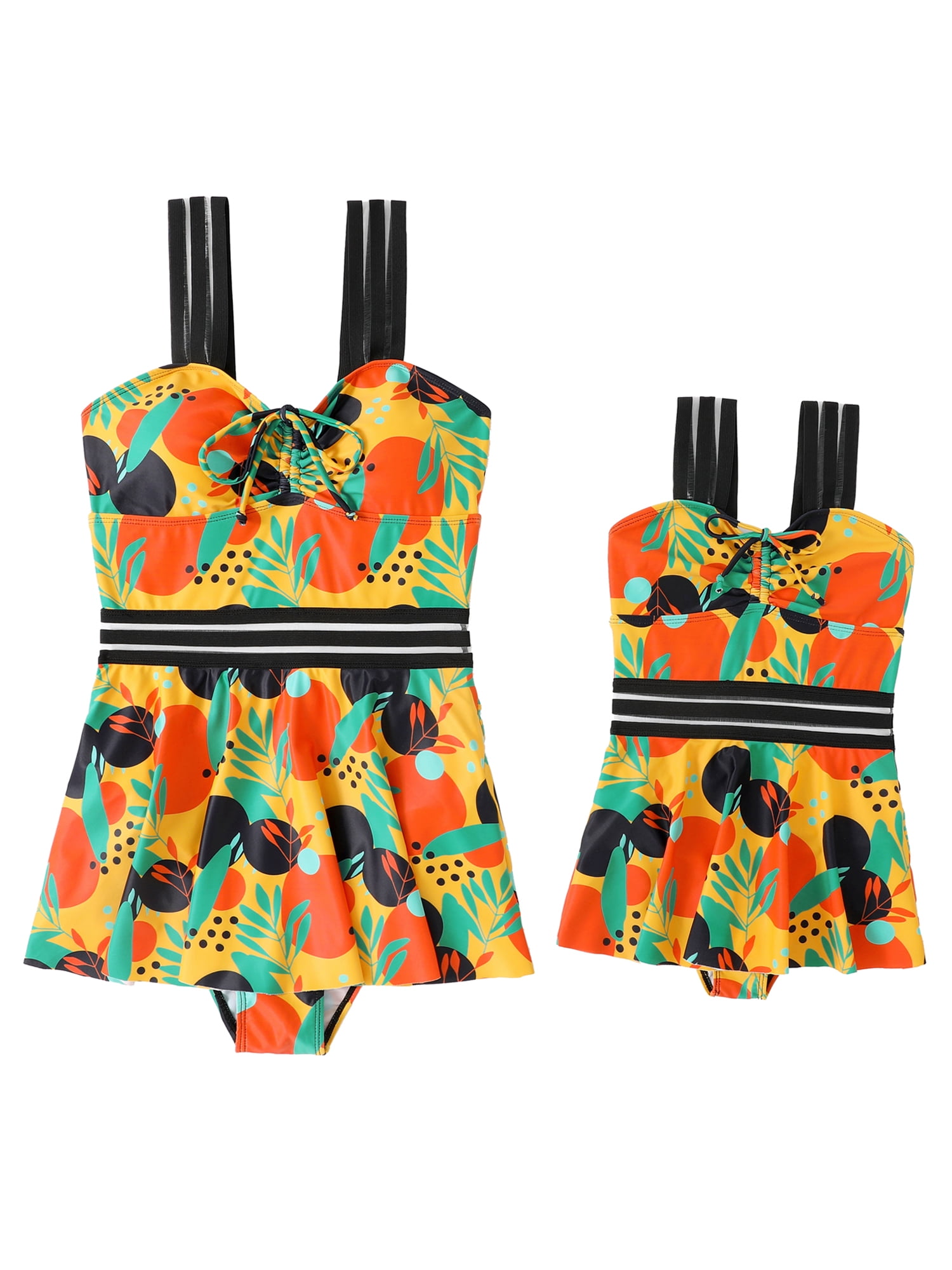 Coduop Family Matching Swimwear Leaf Print Mom and Daughter Swimsuit ...