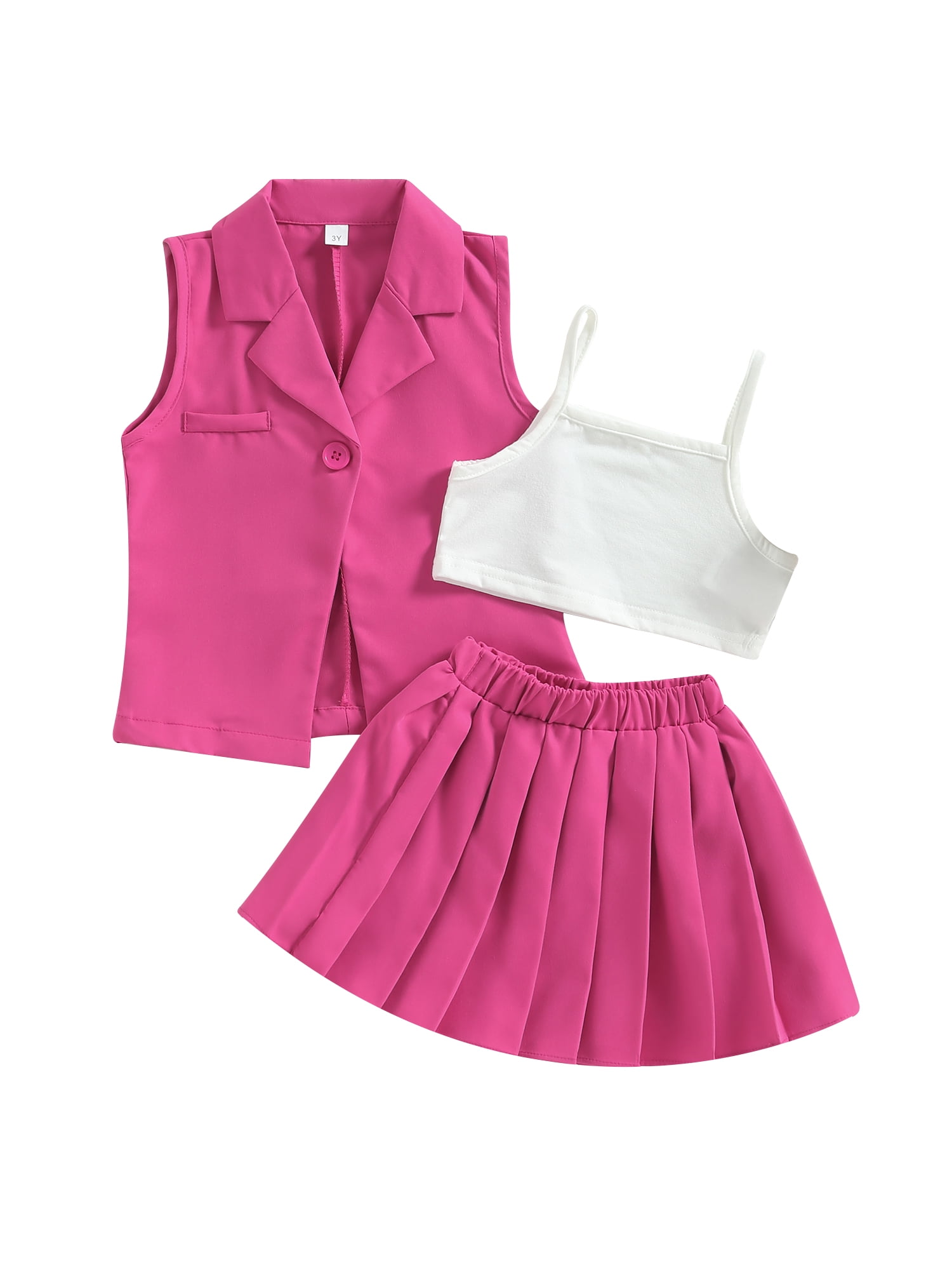 Coduop Girls Skirt Suit, Sleeveless Vest+Waistcoat+Pleated Mini Skirt ...