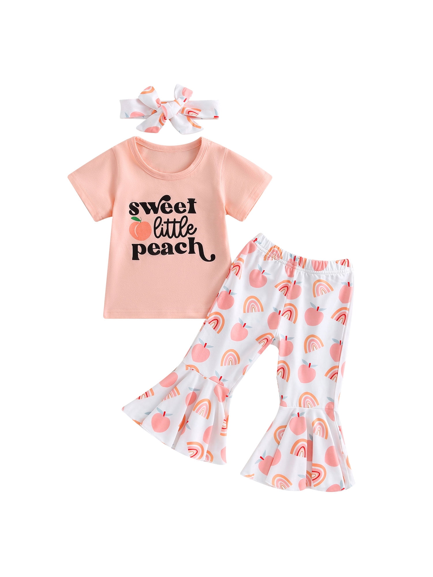 Coduop Kid Girls Pants Set,Short Sleeve Peaches T-shirt and Flare Long ...