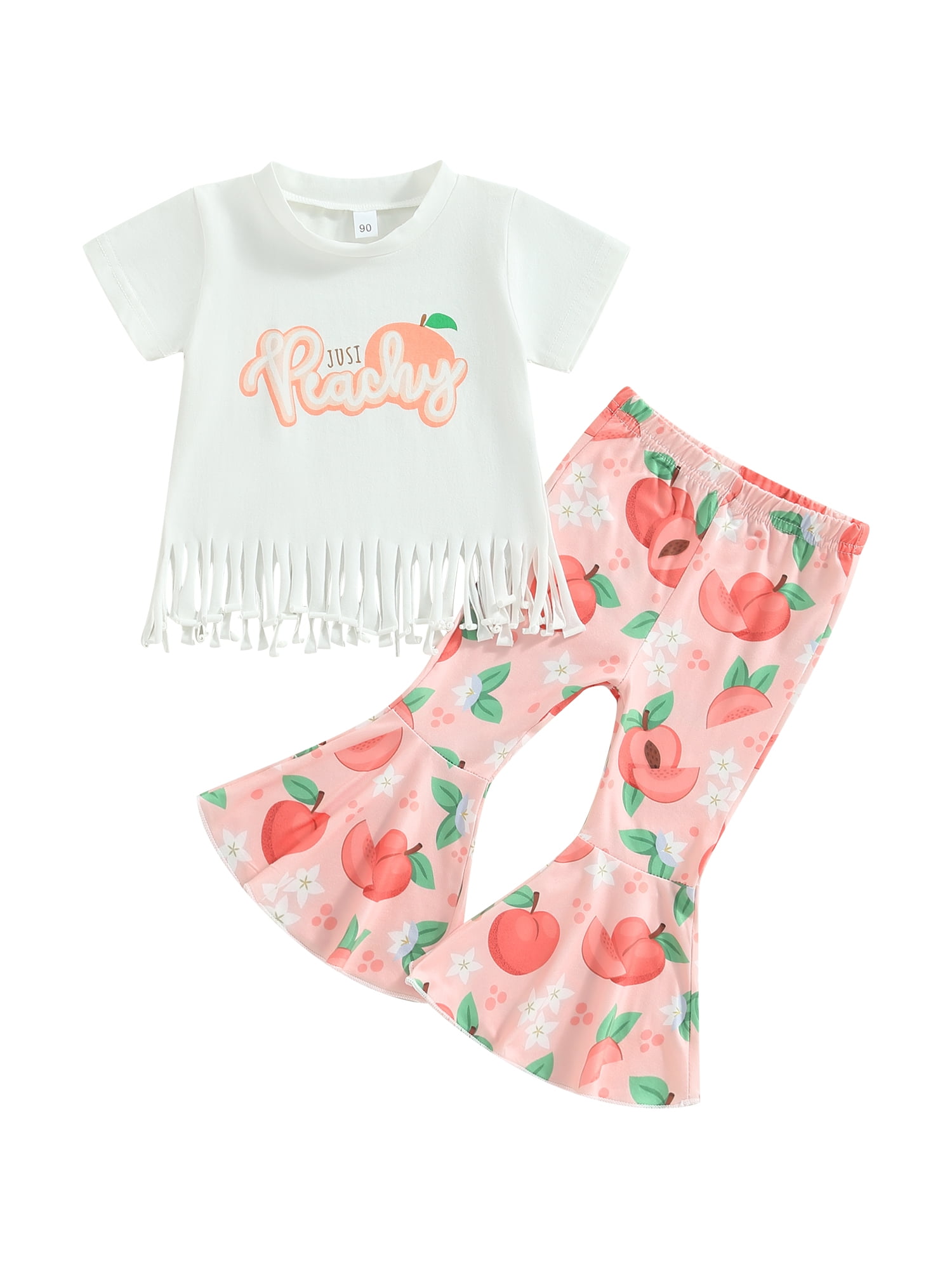 Coduop Kids Girls 2-Piece Outfit Set Short Sleeve Tassel T-Shirt and ...