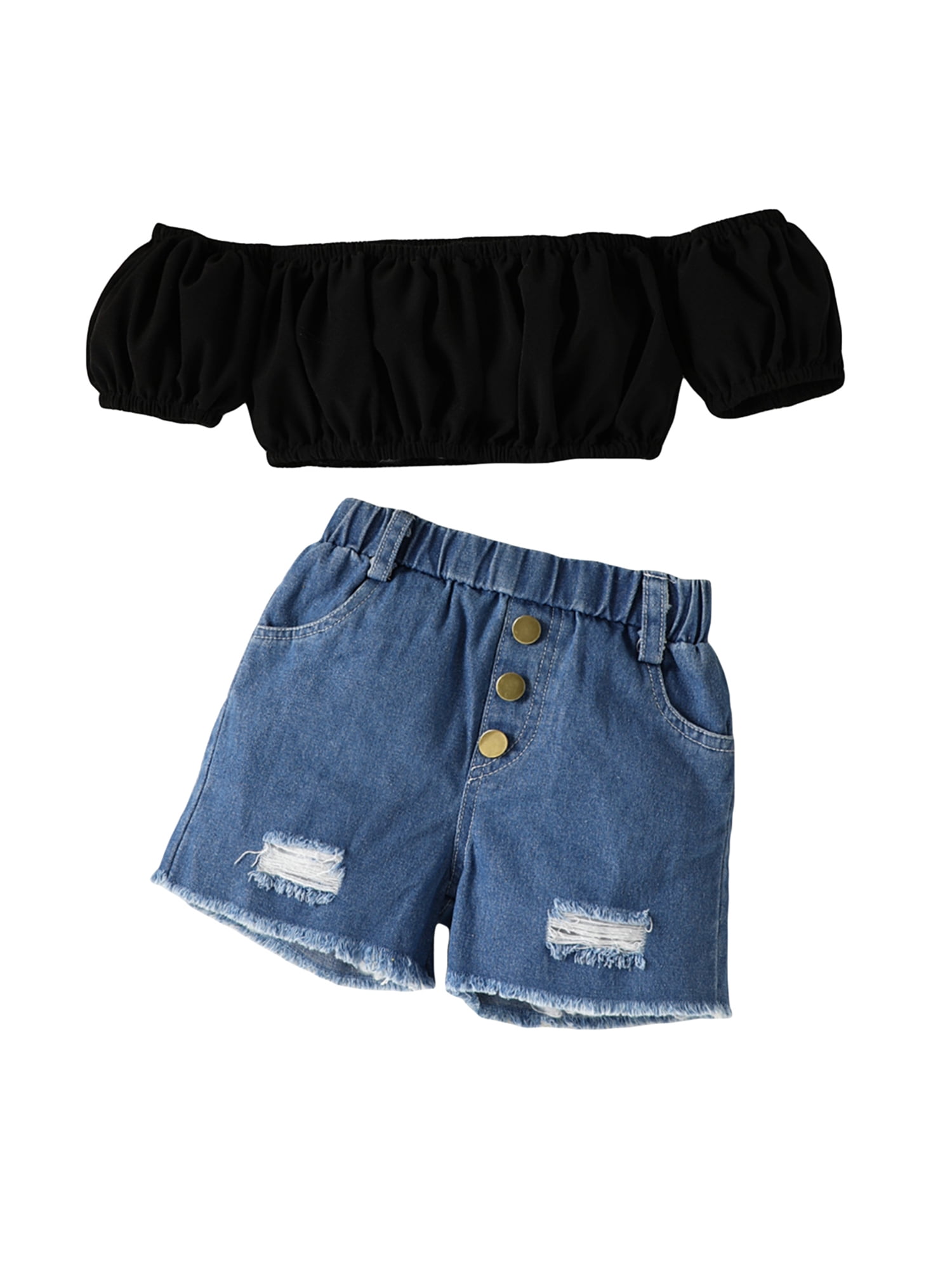 Coduop Kids Girls Pants Suit,Short Sleeve Boat Neckline Crop Top and ...