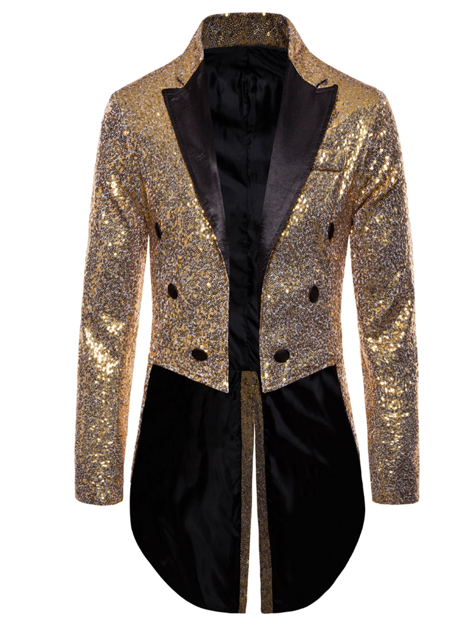 Coduop Mens Sequin Tuxedo Tailcoat Swallowtail Suit Jacket Dinner Party ...