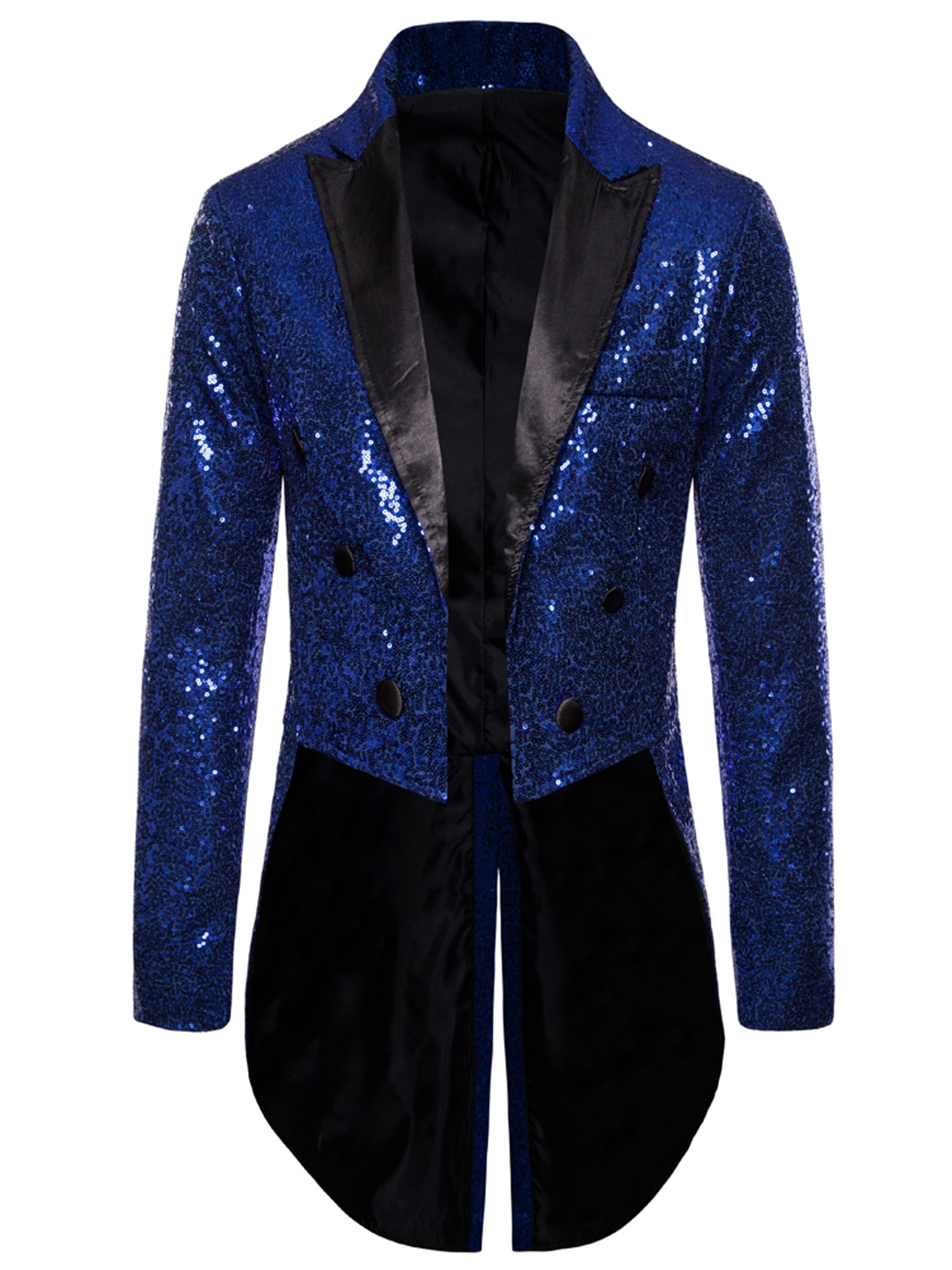 Coduop Mens Sequin Tuxedo Tailcoat Swallowtail Suit Jacket Dinner Party ...