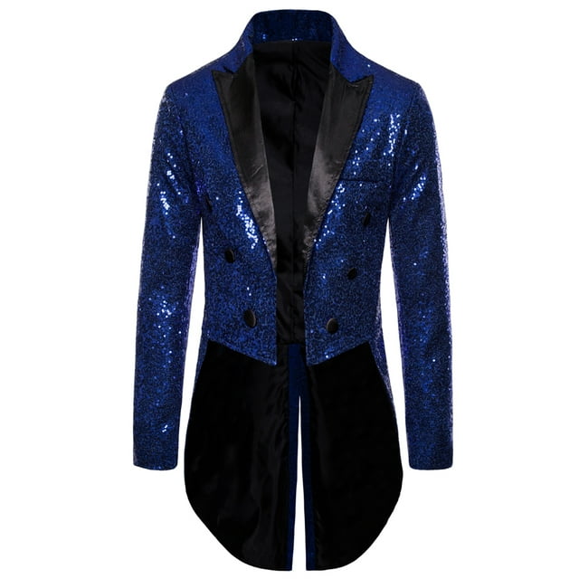 Coduop Mens Sequin Tuxedo Tailcoat Swallowtail Suit Jacket Dinner Party ...
