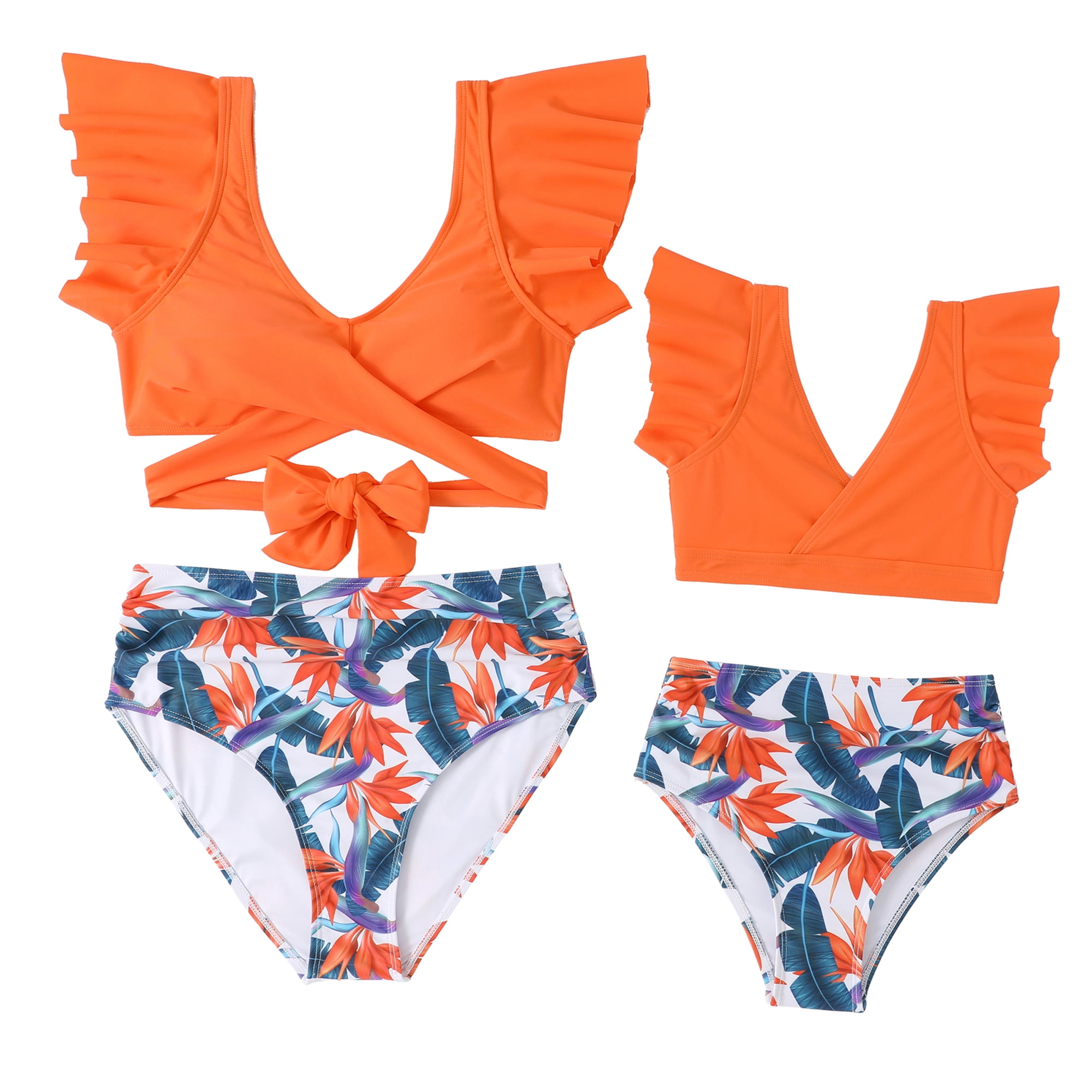 Coduop Mommy and Me Swimsuits,Leaf Print Family Matching Swimwear for ...