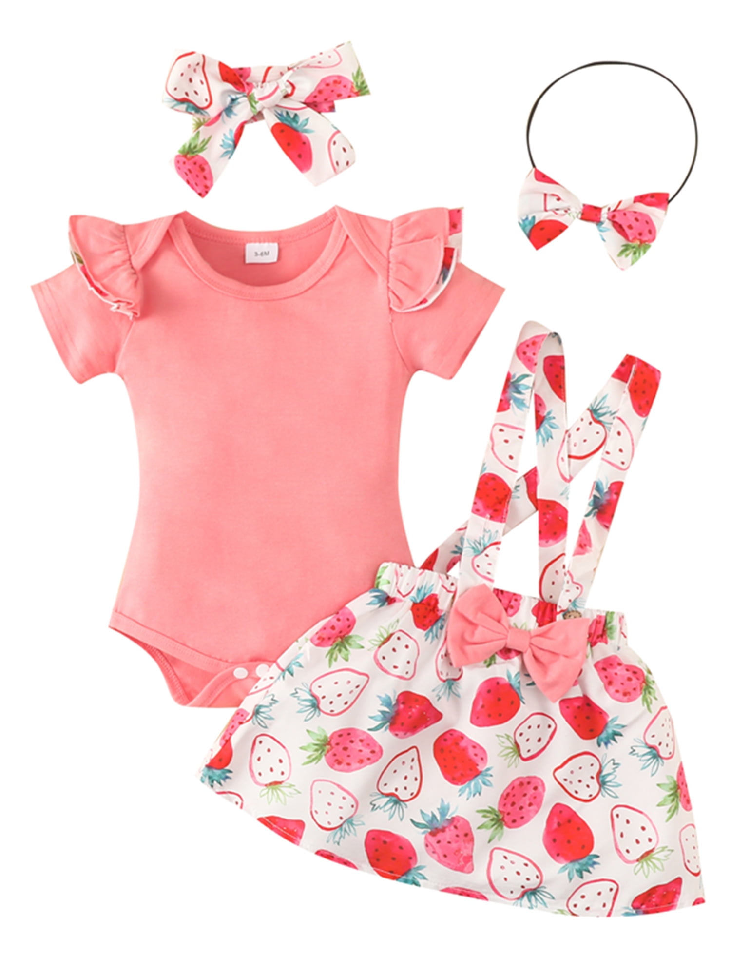Coduop Newborn Baby Girls Jumpsuit Short Sleeve Bodysuit and Fruit ...