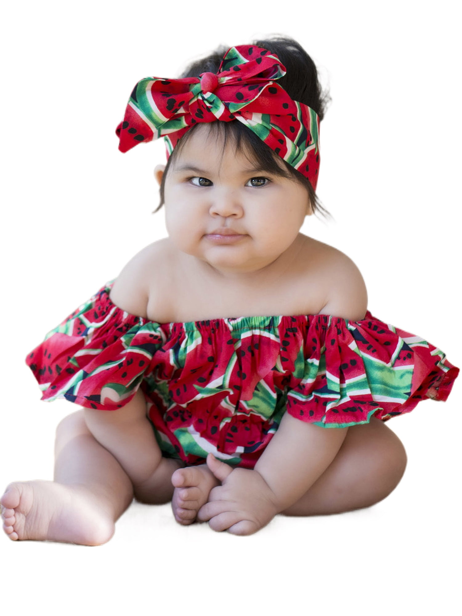 Coduop Toddler Baby Girl Watermelon Romper Ruffles Summer Sleeveless ...
