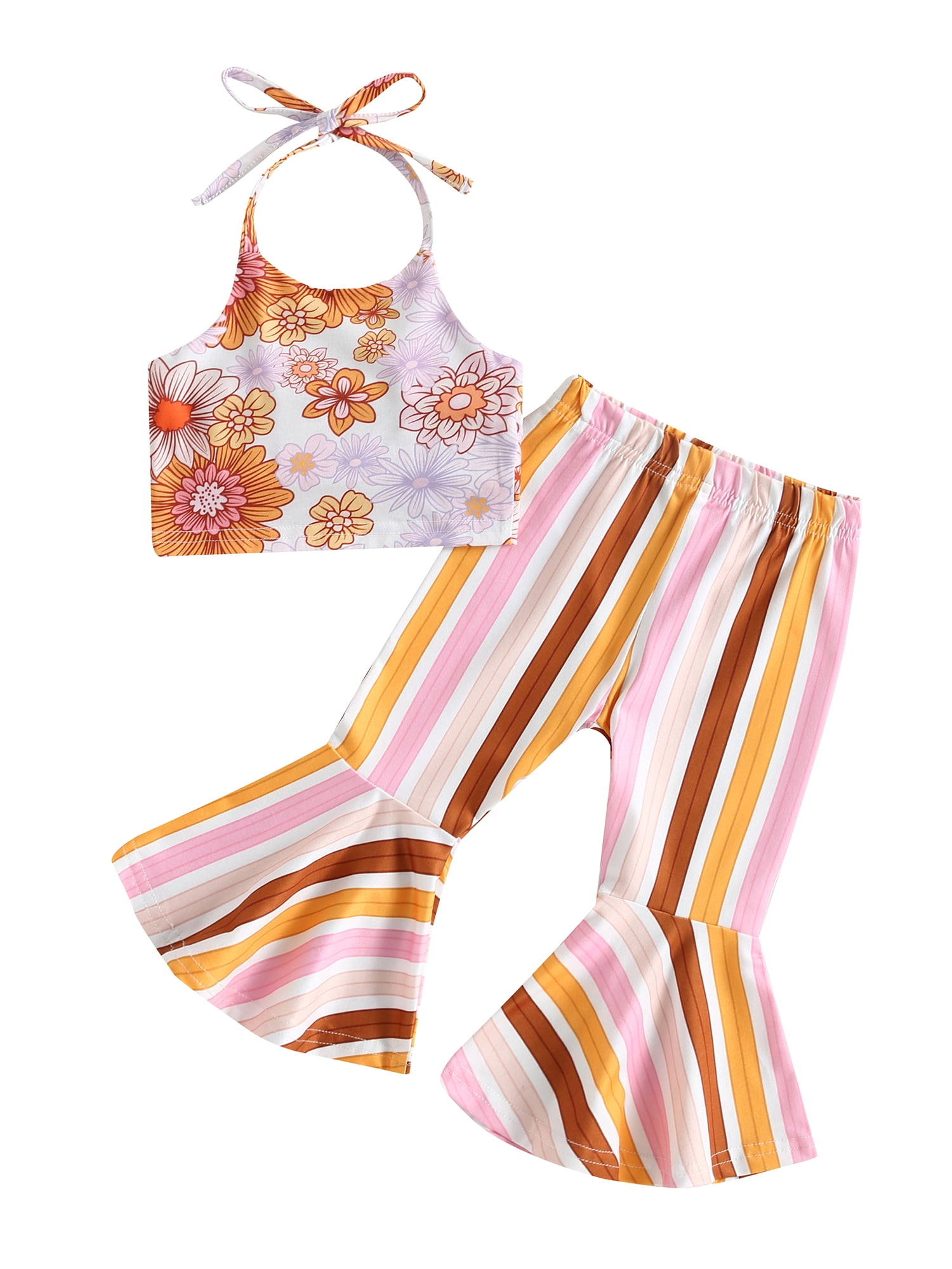 Coduop Toddler Baby Girls Sleeveless Floral Sling Crop Top and Flared ...