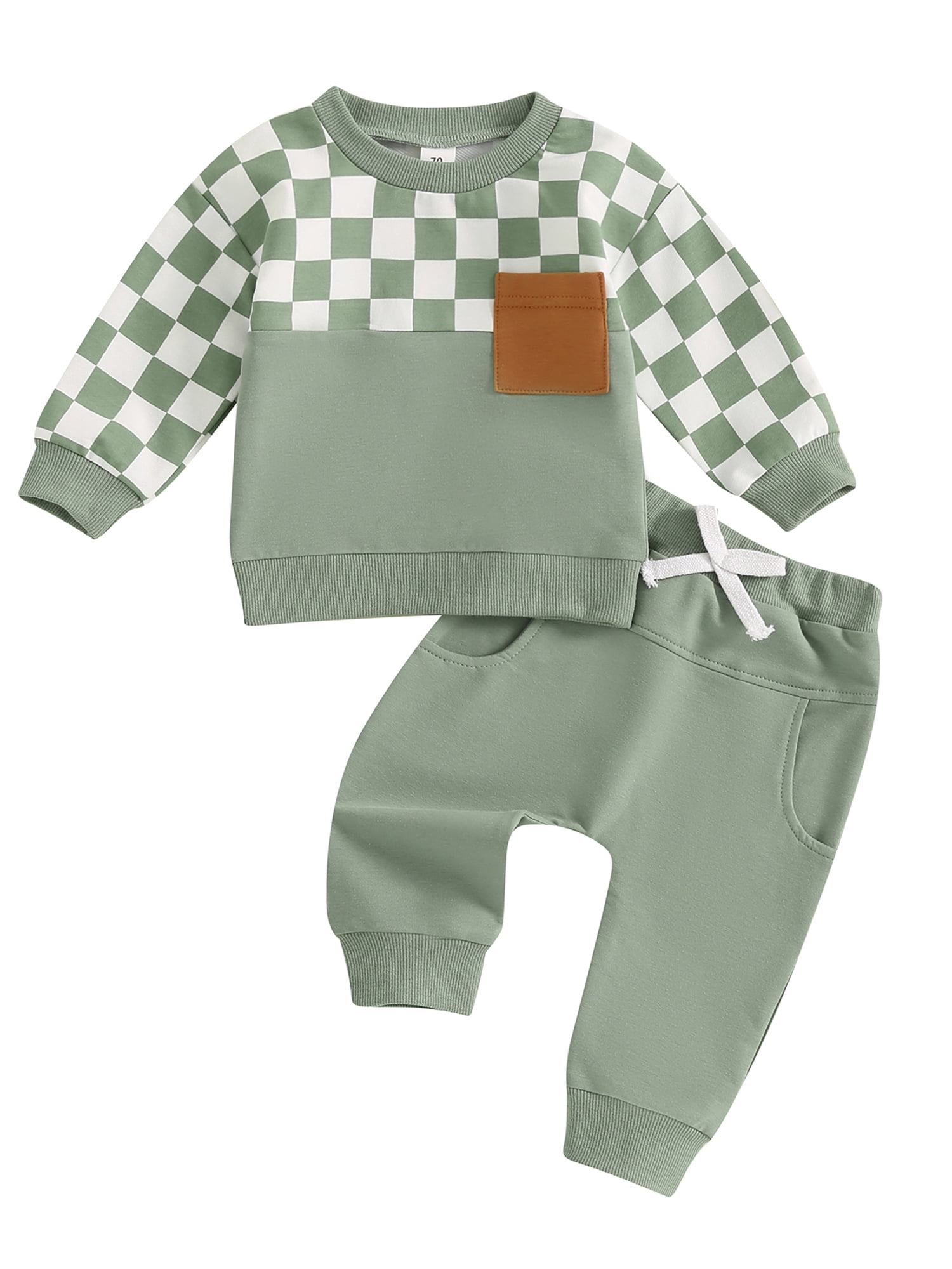 Coduop Toddler Boy Fall Clothes Checkerboard Print Long Sleeve Pocket ...