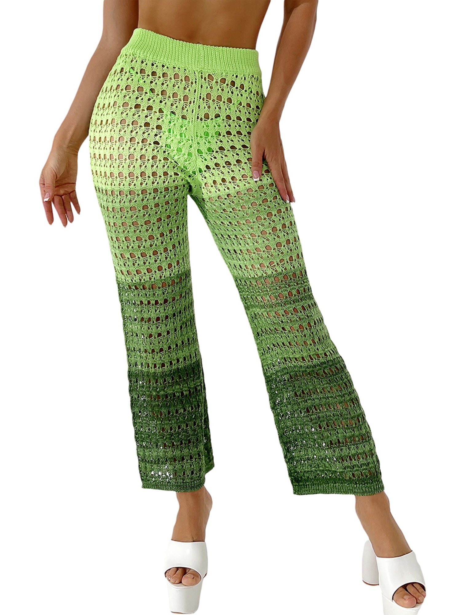 Coduop Women Crochet Cover Up Pants See Through Hollow Out Fishnet ...