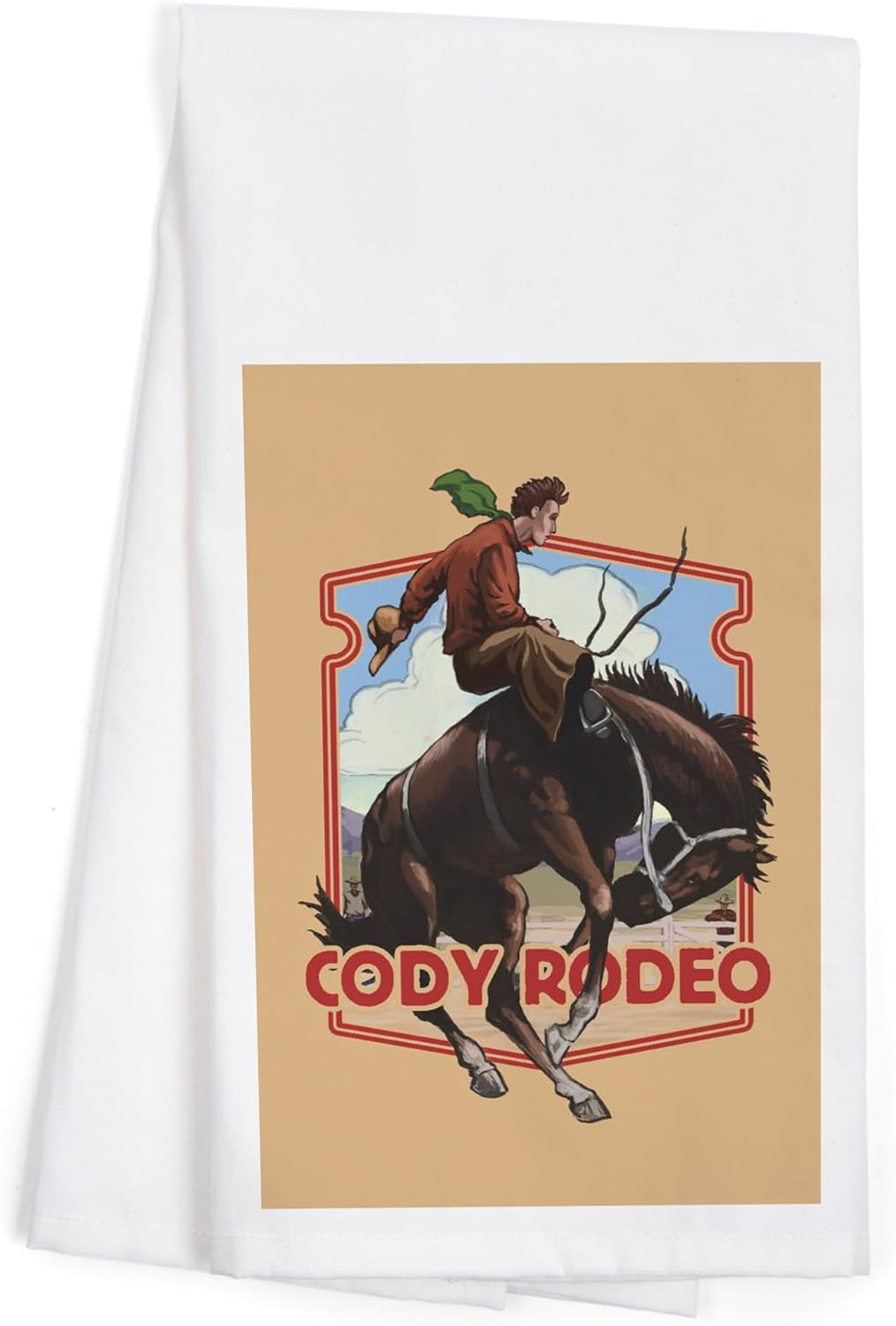 Cody, Cody Rodeo, Cowboy and Bronco Scene (100% Cotton Tea Towel ...