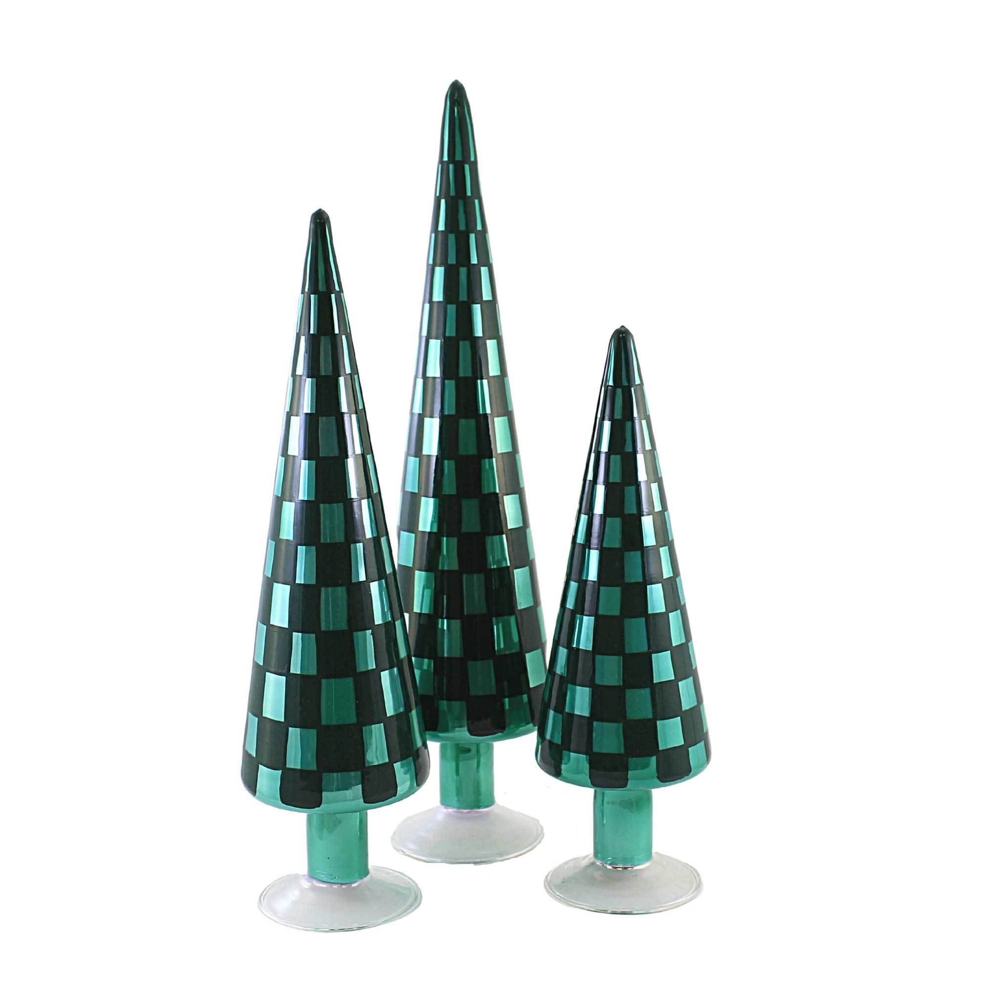 Cody Foster 18.25In Green Trees Set/3, Glass, Checkered Tree Glass ...