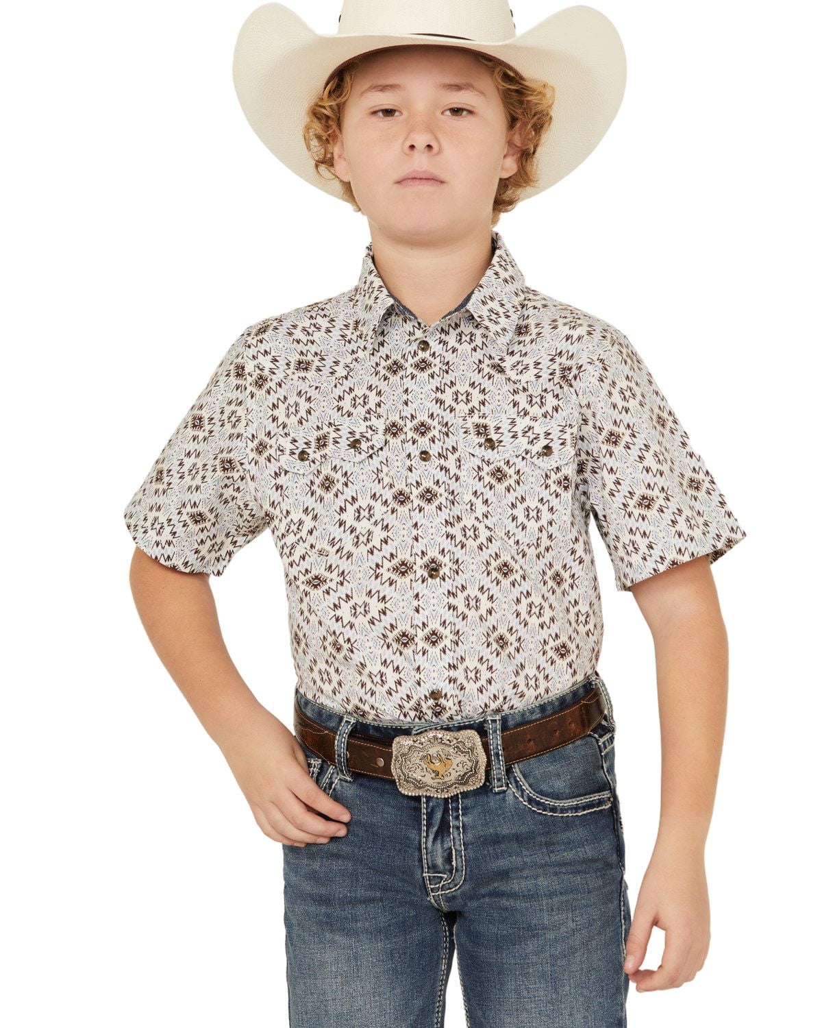 Cody James Boys' High Plains Southwestern Print Short Sleeve Snap ...