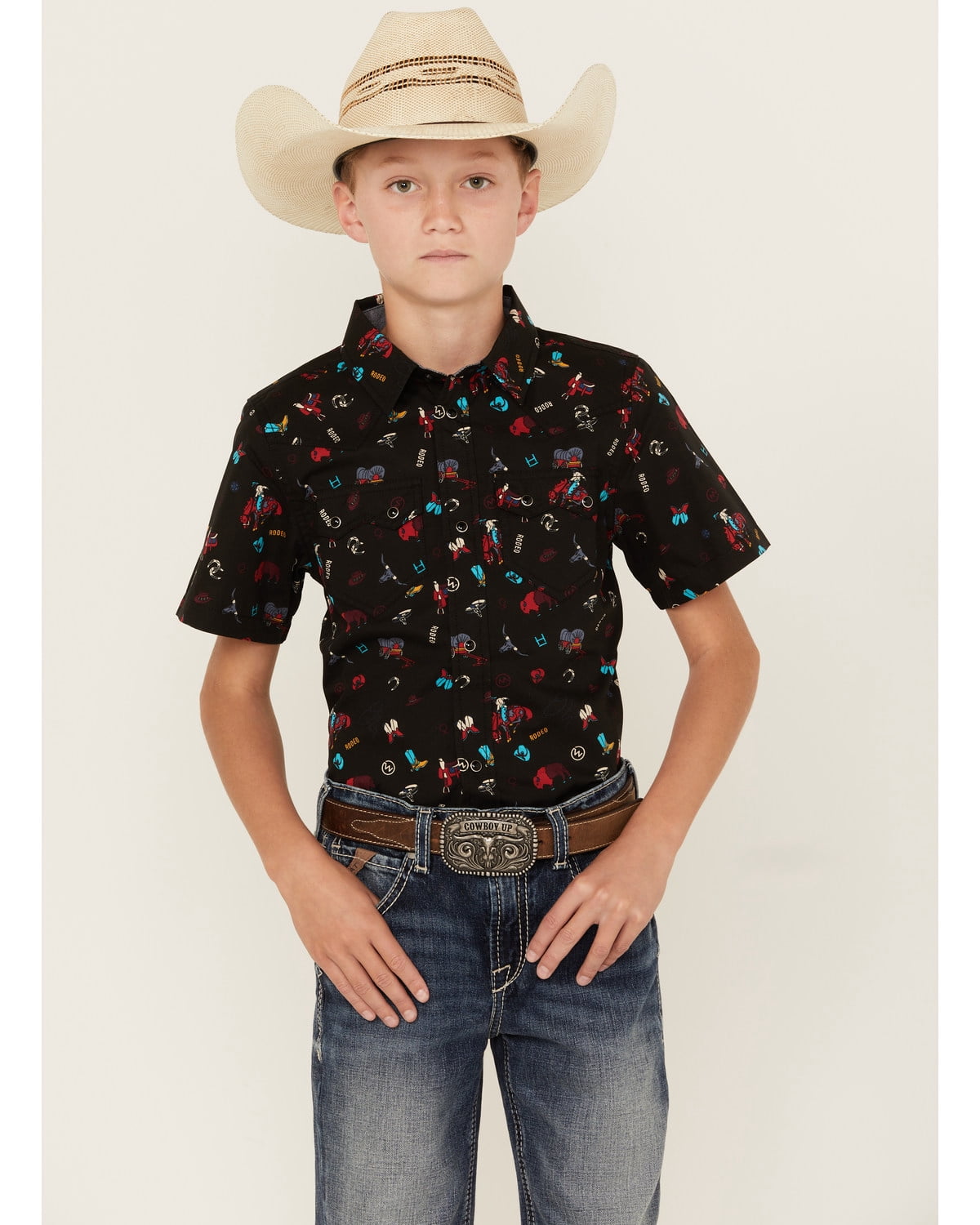 Cody James Boys' Sheriff Conversation Print Short Sleeve Snap Western ...