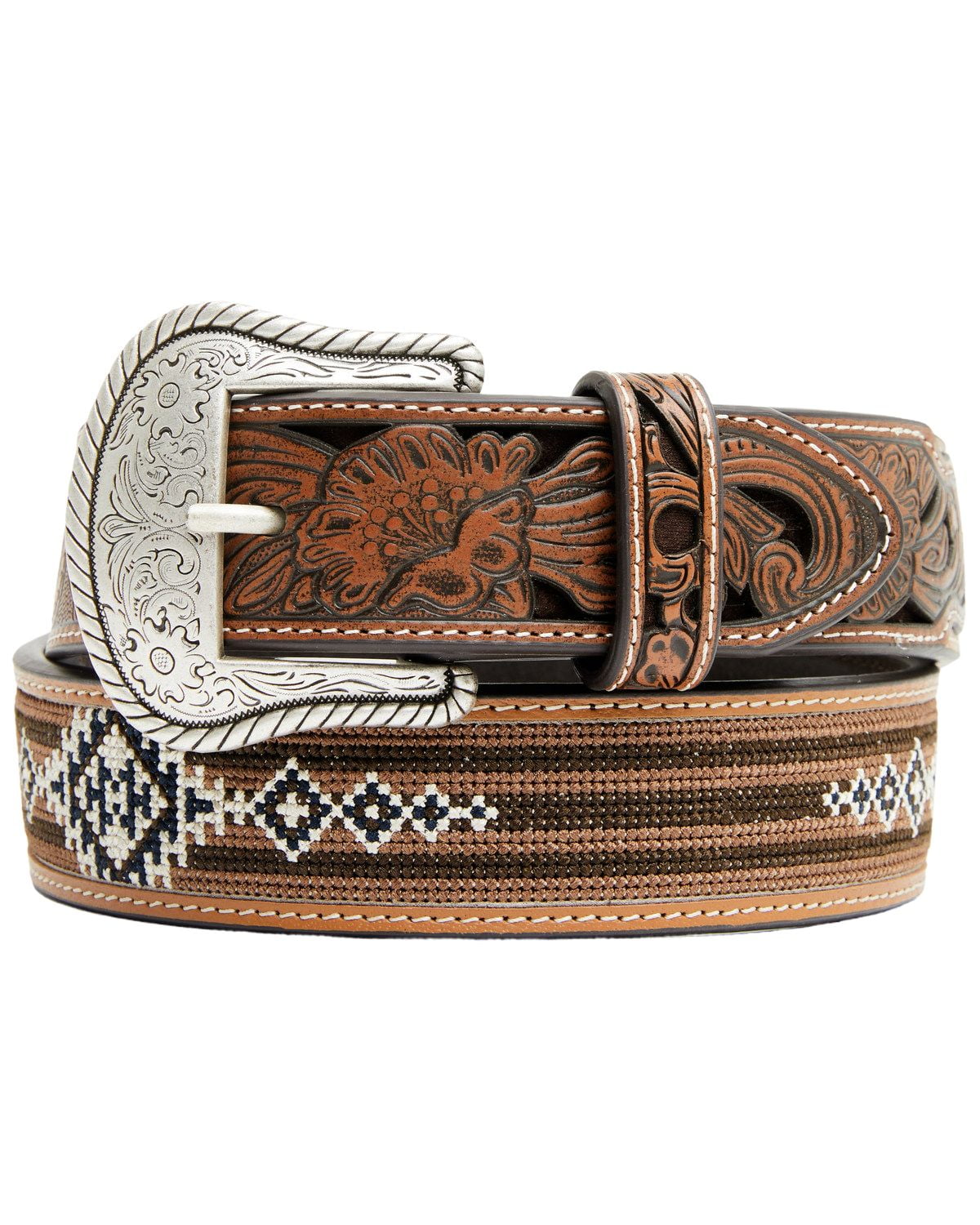 Cody James Men's Austin Southwestern Print Embroidered And Tooled Belt ...