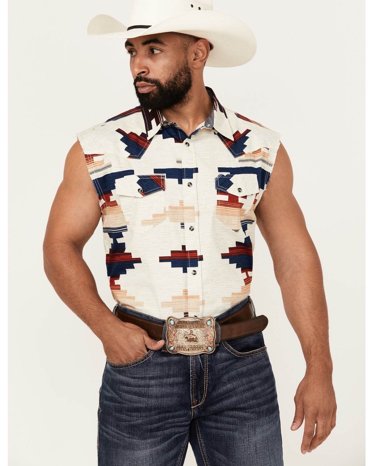Cody James Men's Beer Run Southwestern Print Bubba Sleeveless Snap Western Shirt - CJSU24W9-TAN ...
