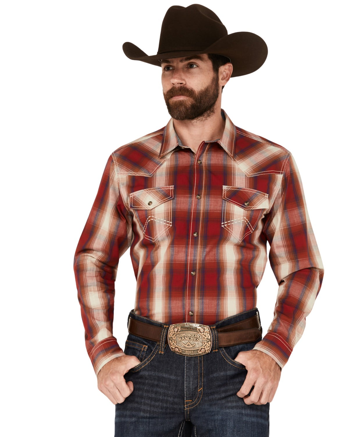 Cody James Men's Flare Plaid Print Long Sleeve Snap Western Shirt ...