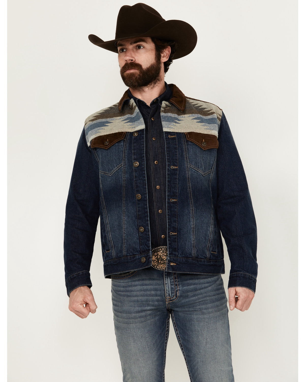 Cody James Men's Freedom Southwestern Yoke And Suede Trim Denim Jacket ...