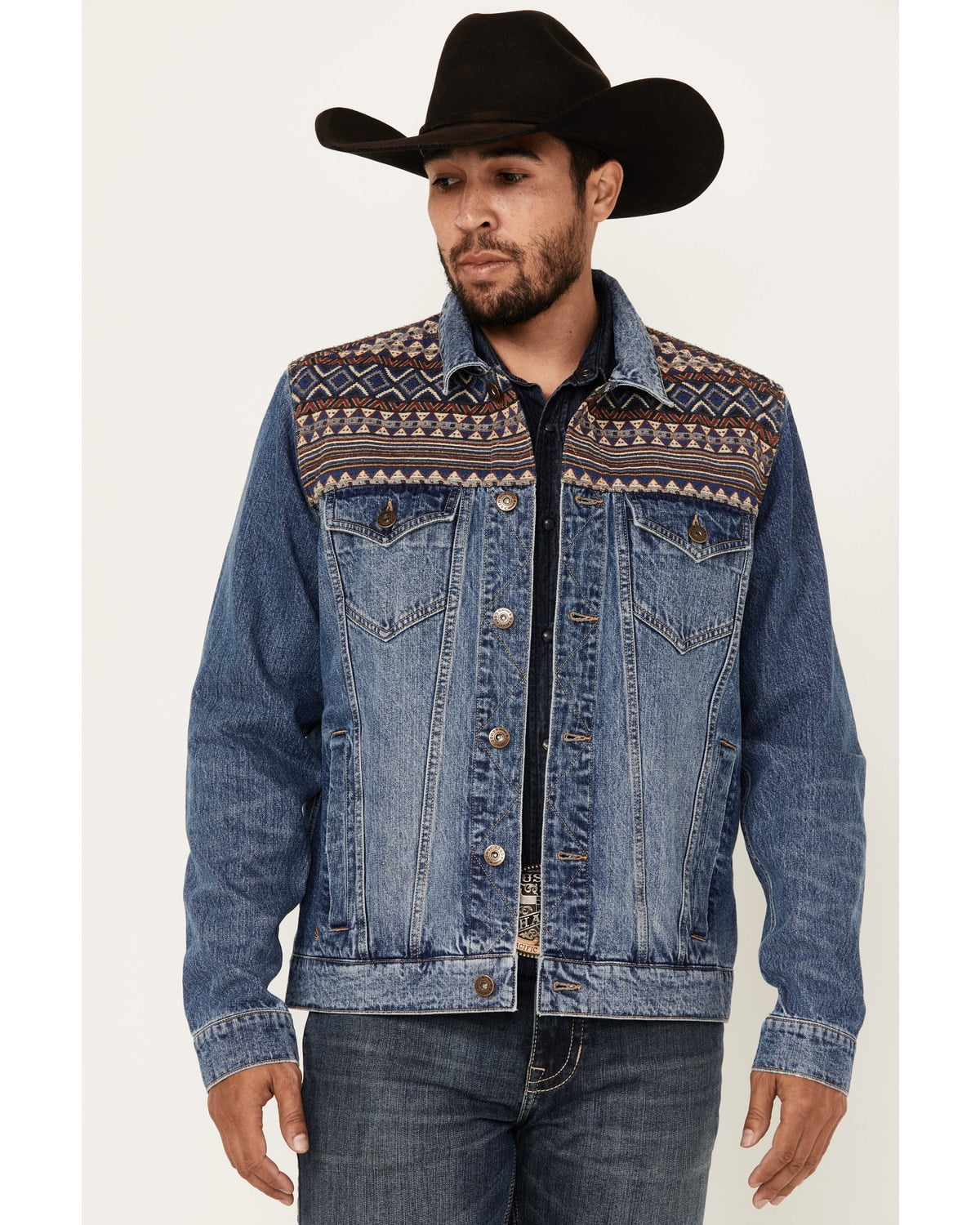Cody James Men's Gaucho Southwestern Print Yoke Stretch Denim Jacket ...