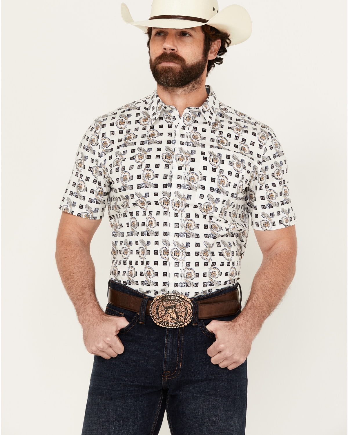 Cody James Men's Geo Paisley Print Short Sleeve Button-Down Stretch ...