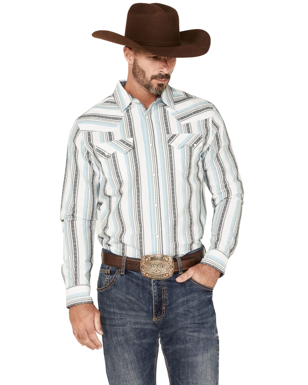 Cody James Men's Southwestern Stripe Snap Western Shirt Cream - Walmart.com