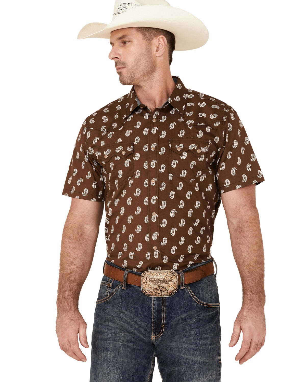 Cody James Men's Jockey Paisley Print Short Sleeve Snap Western Shirt ...