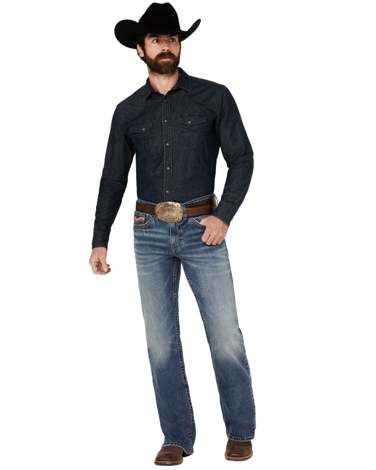 Cody James Men's Medium Wash Bronco Slim Bootcut Stretch Denim Jeans Medium Wash 44W x 32L US ...