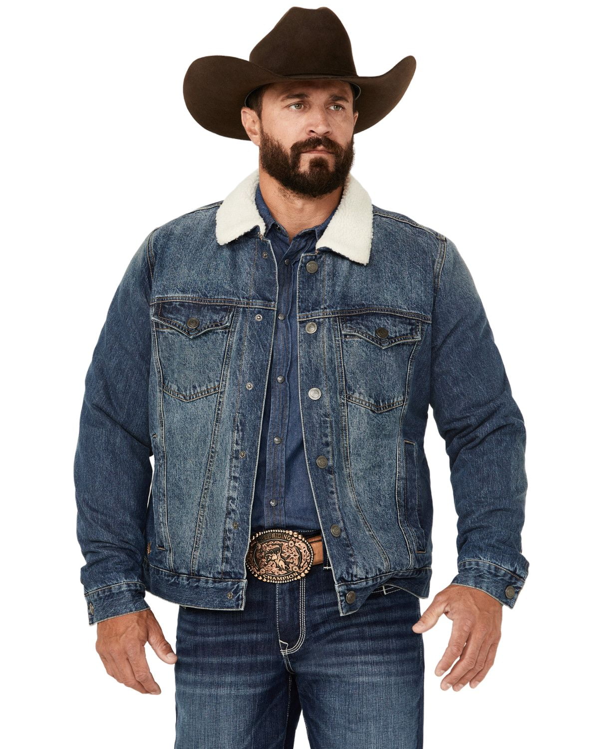 Cody James Men's Medium Wash Snap Sherpa Denim Jacket - CJHO23O81-MDW ...
