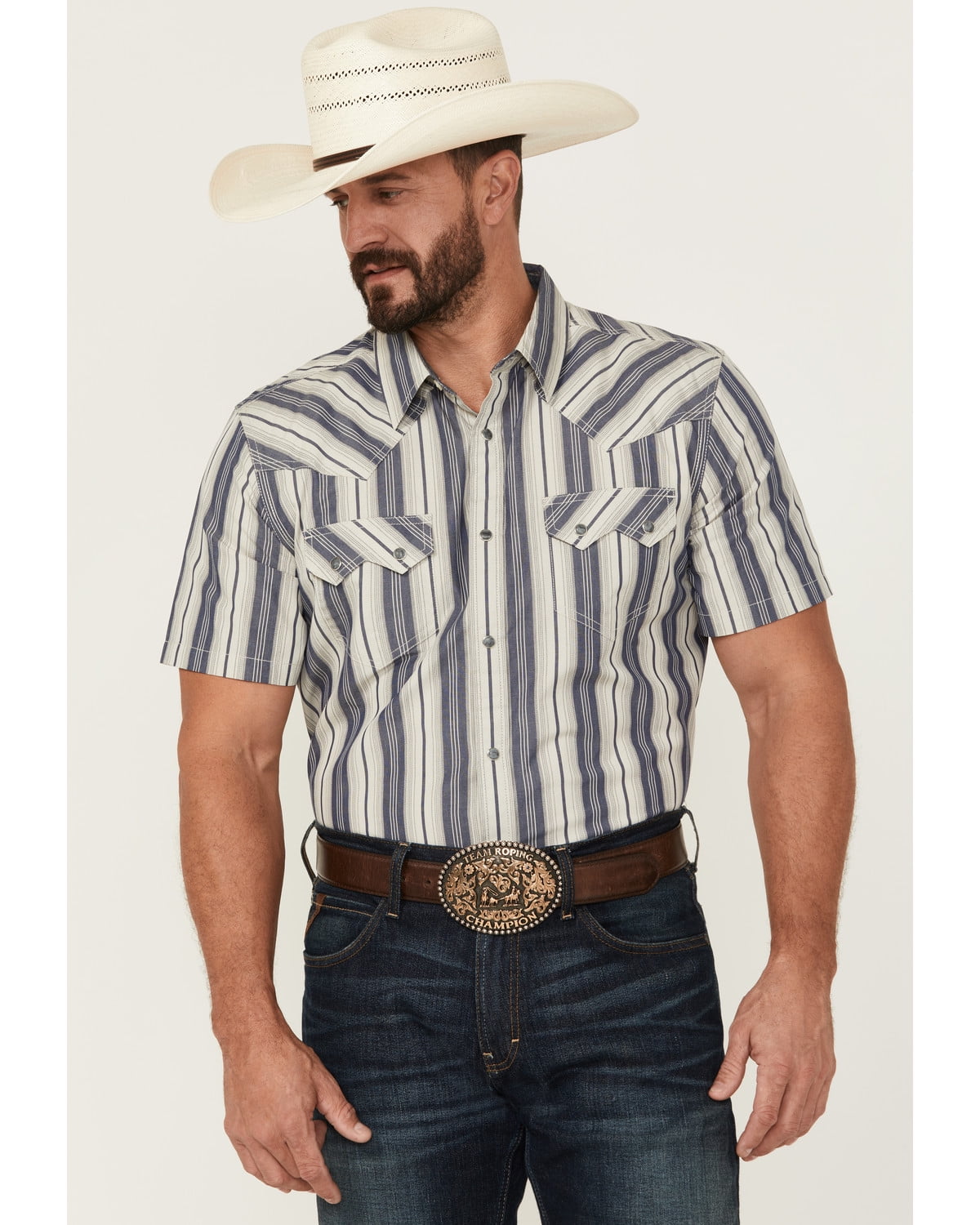 Cody James Men's Roman Striped Short Sleeve Snap Western Shirt Tall ...