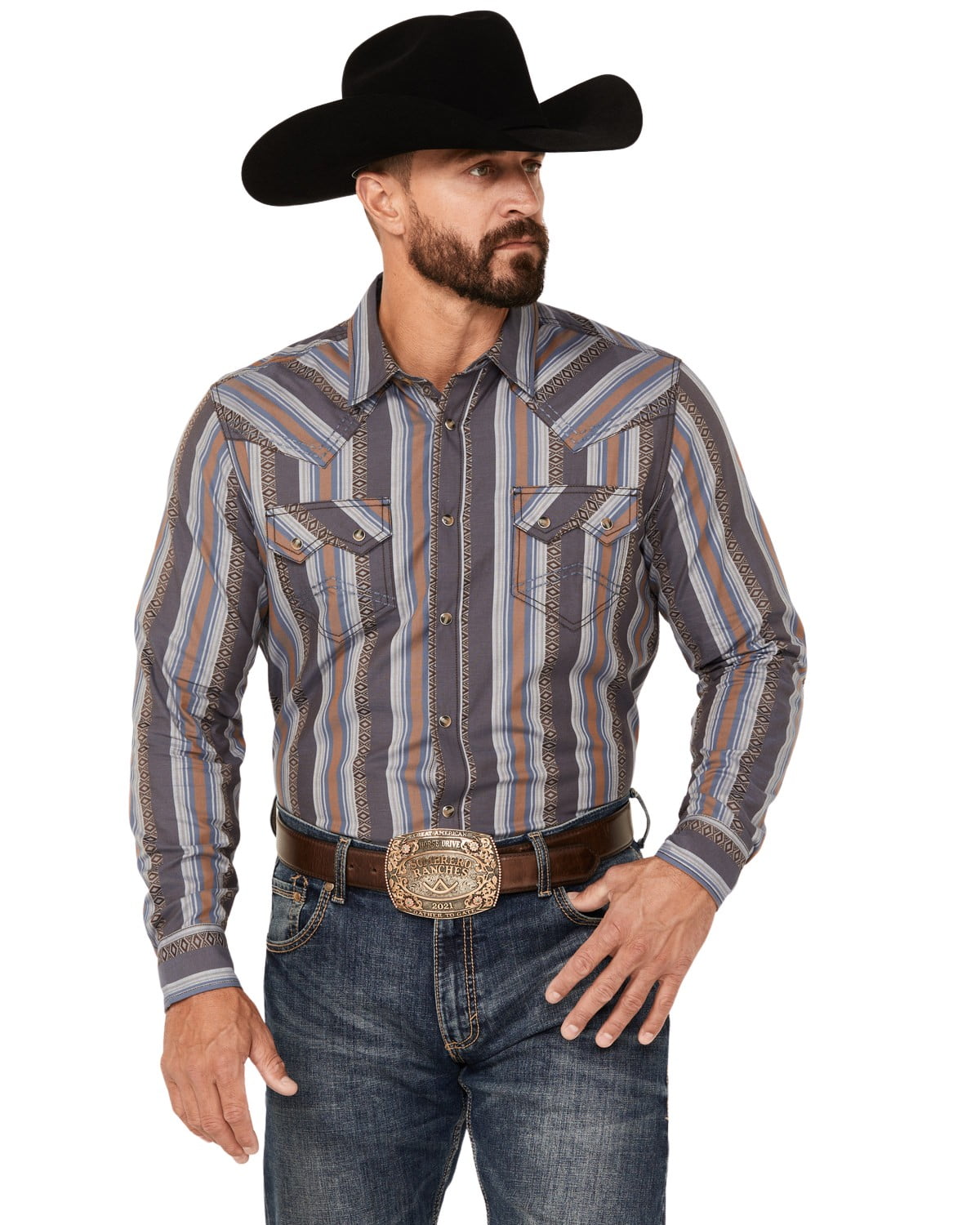 Cody James Men's Saddle Up Striped Print Long Sleeve Snap Western Shirt ...
