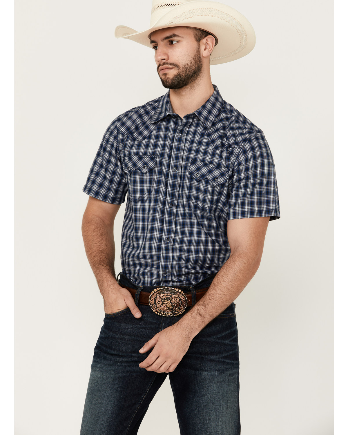 Cody James Men's Salud Plaid Print Short Sleeve Snap Western Shirt ...
