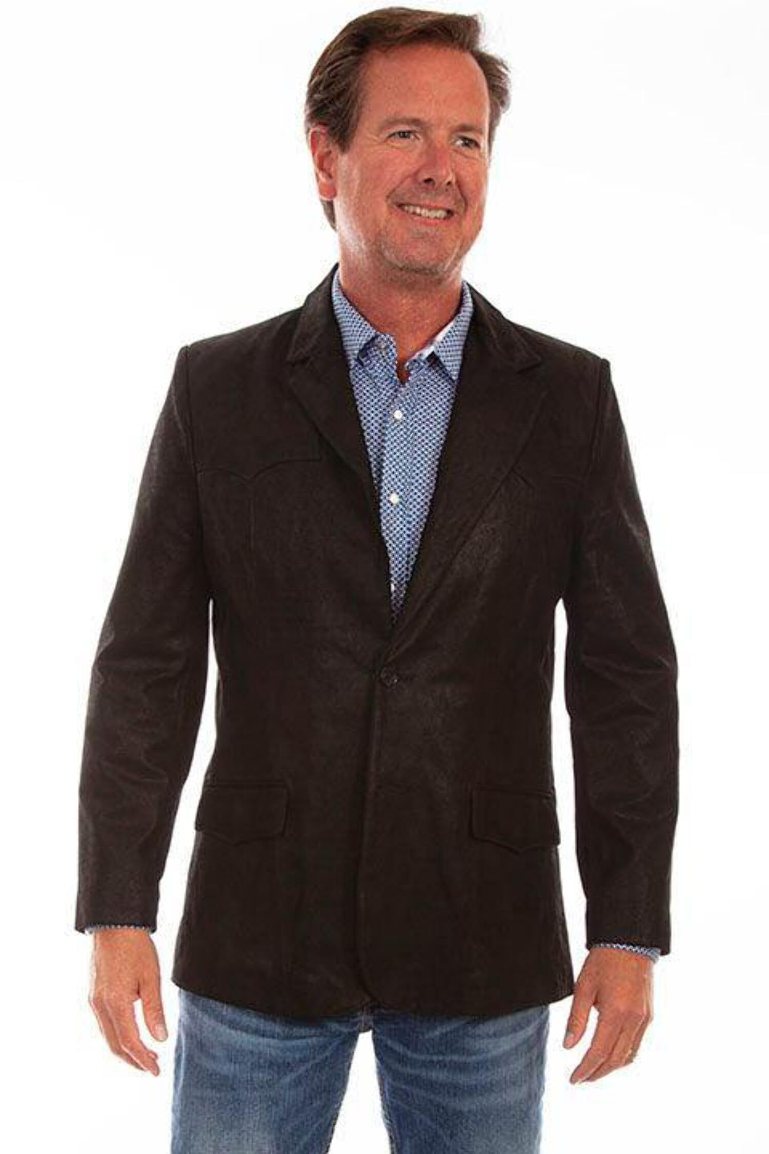 Scully Men's Western Leather Suede Sport Coat Blazer, Black, 50L ...