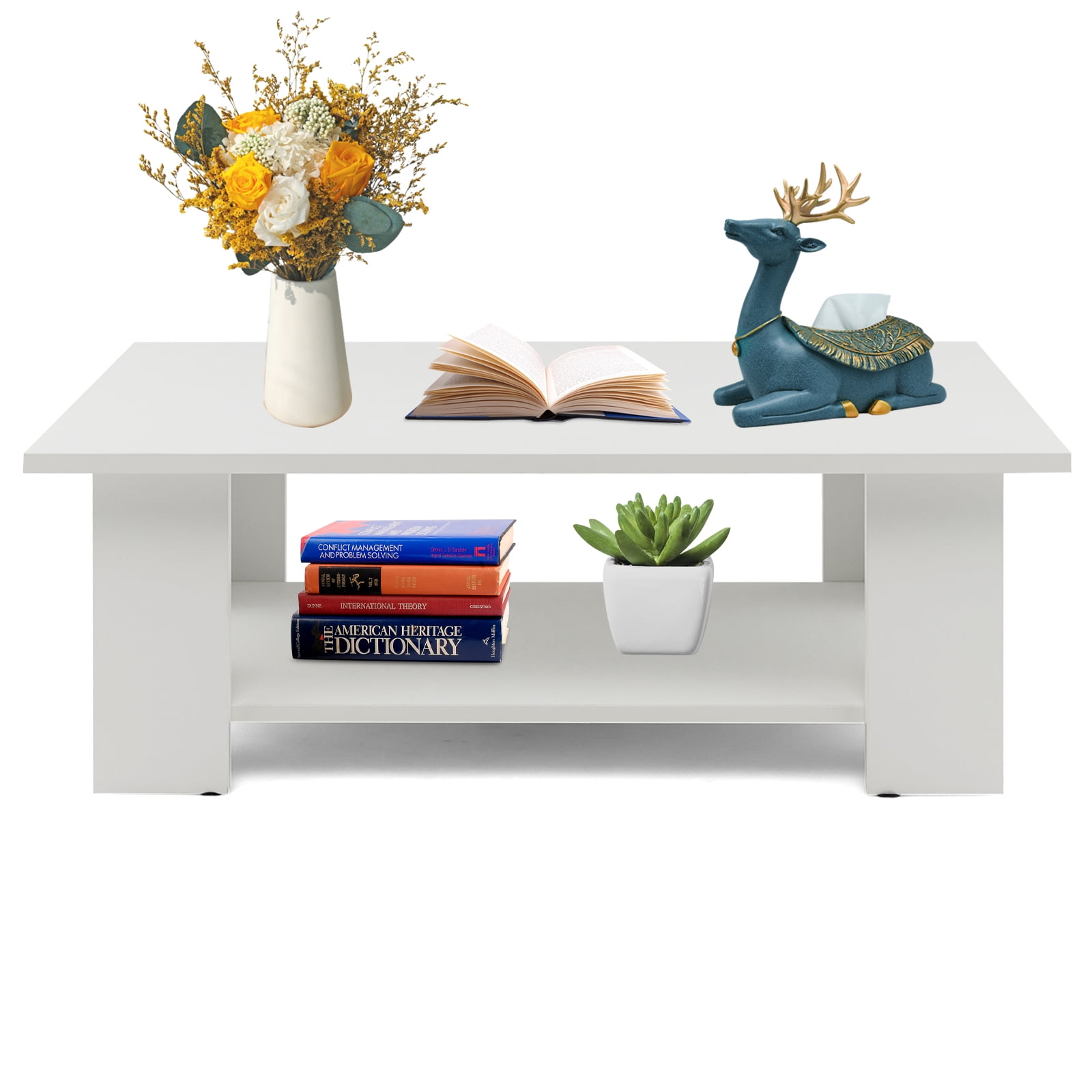 Coelon 2-tier Coffee Table, Center Cocktail Table with Large Tabletop ...
