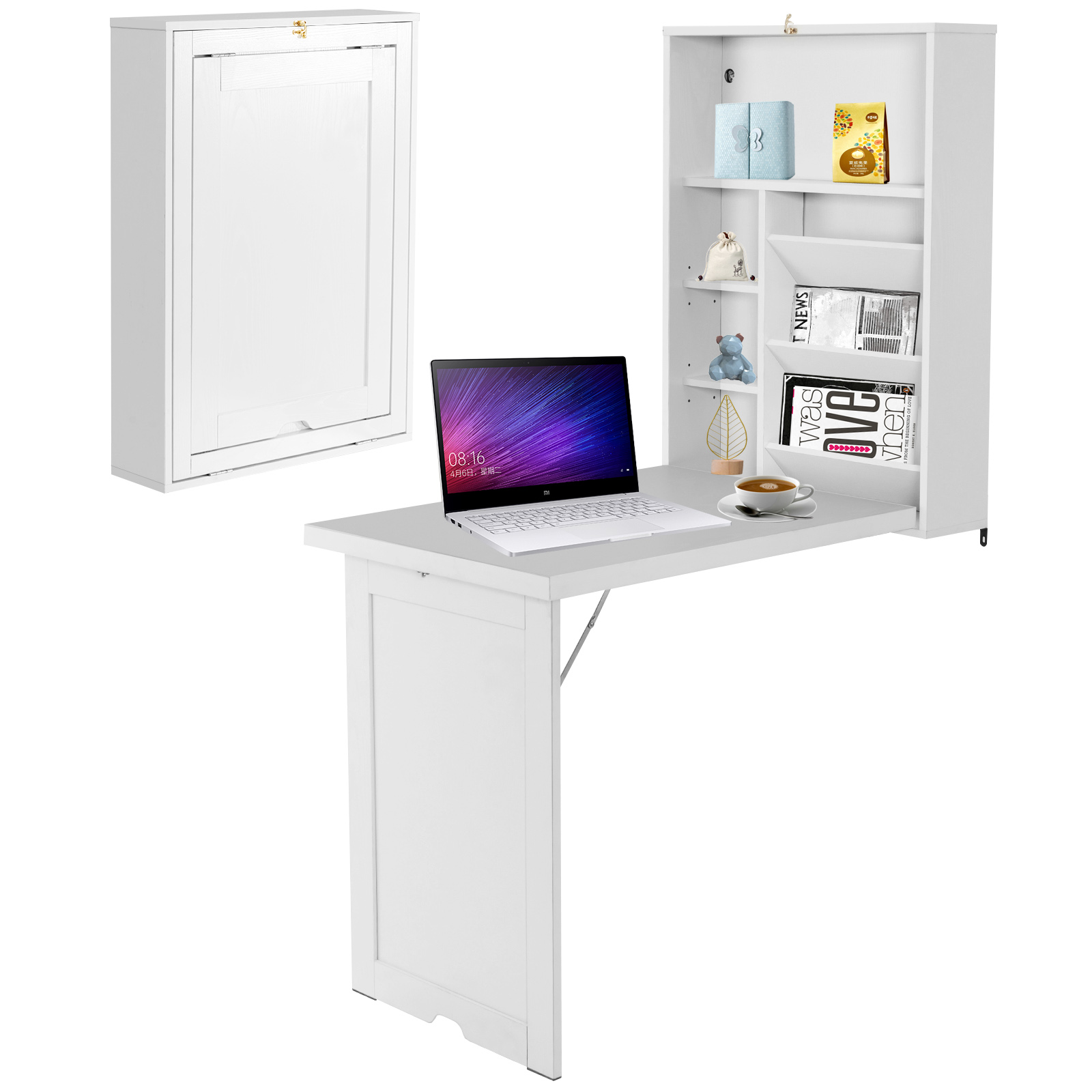 Coelon Folding Wall-Mounted Desk, Convertible Computer Desk White ...