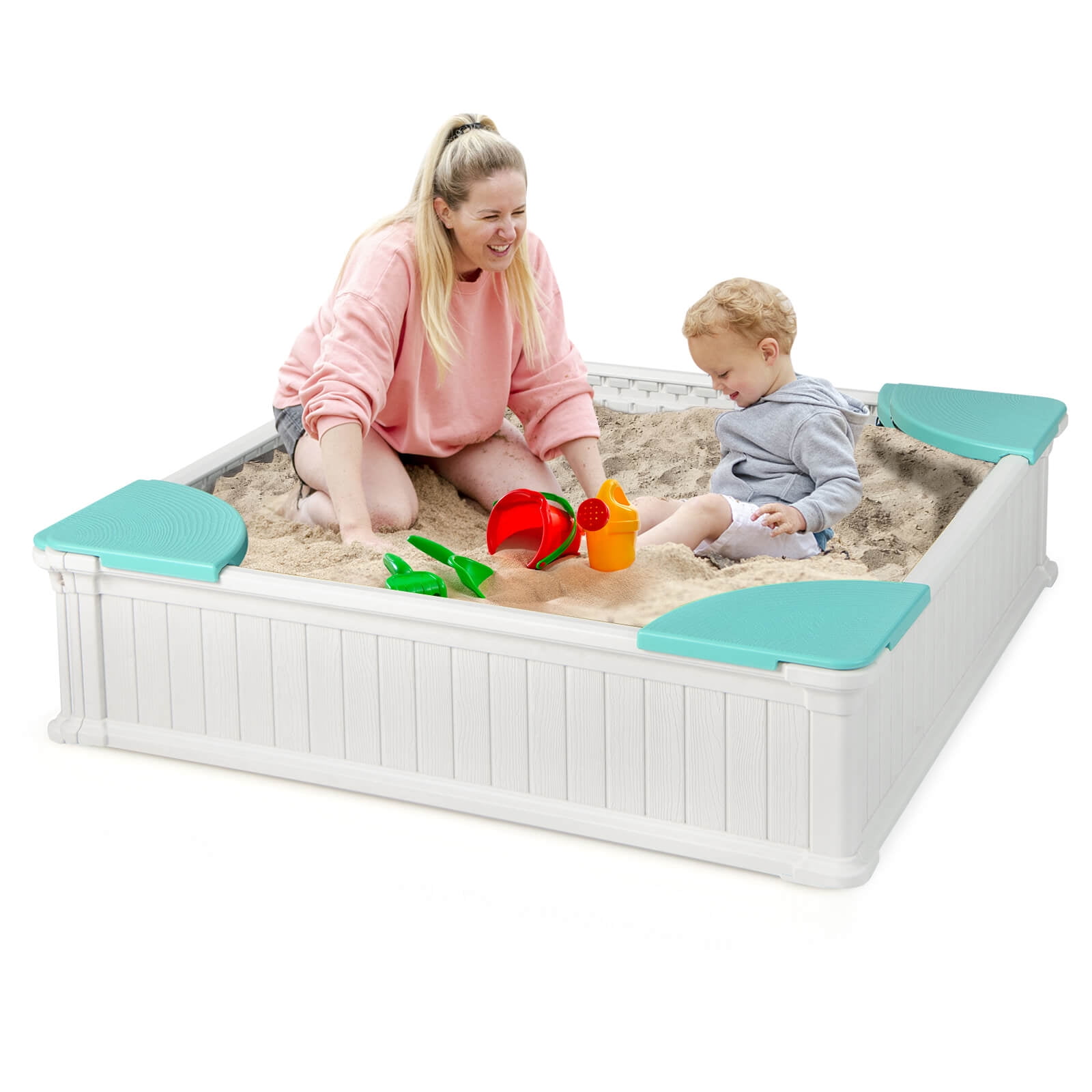 Coelon Kids Outdoor Sandbox, Large HDPE Sandpit with Oxford Cover ...
