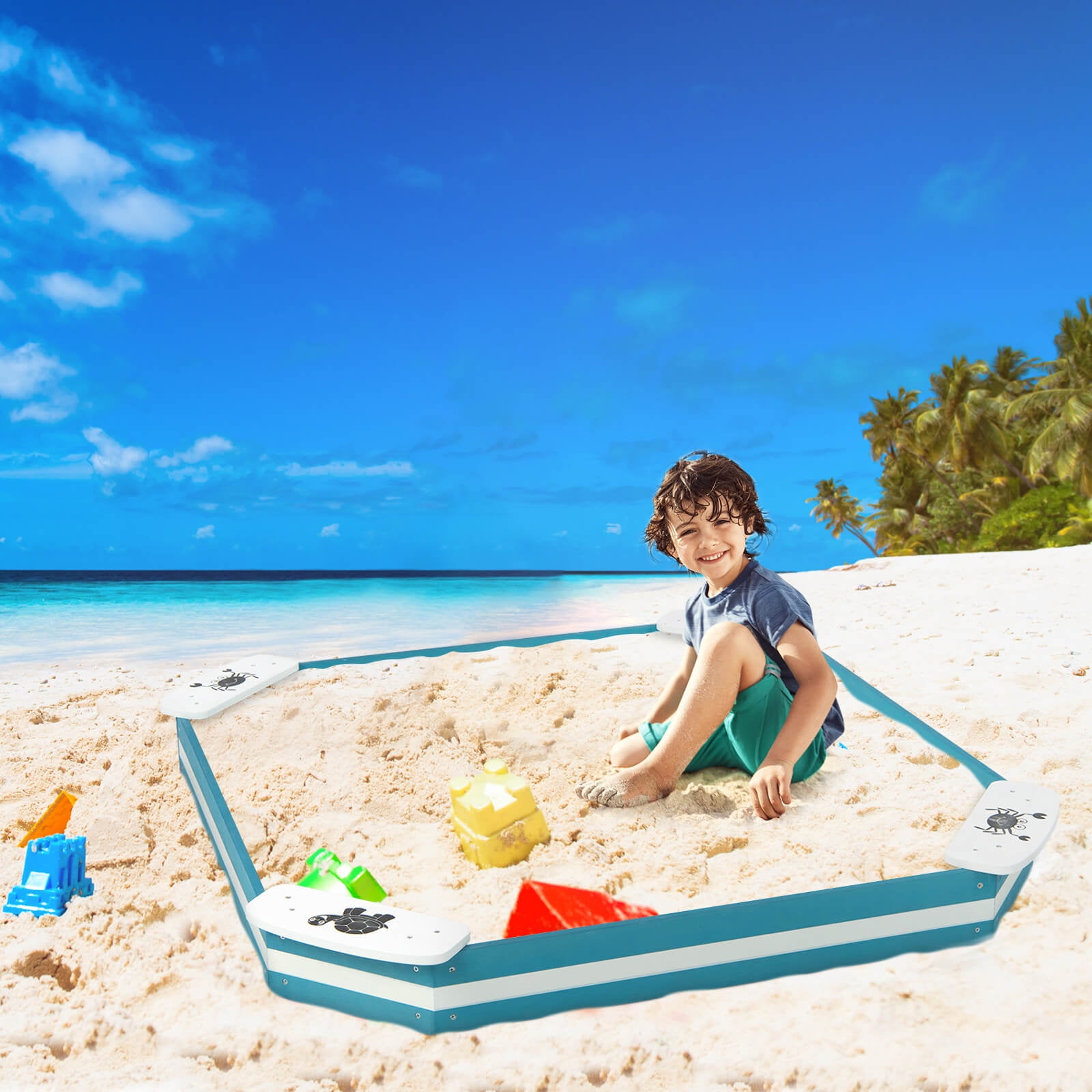 Coelon Solid Wood Sandbox, 2-In-1 Sandbox or Planter w/4 Built-in ...