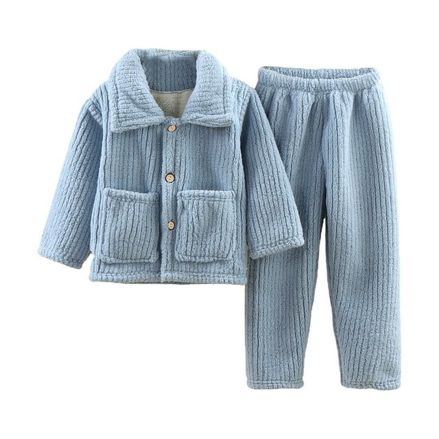 Coerni 2 Piece Boys Girls Fleece Pajamas Set Kids Toddler Winter Sleepwear Flannel Pjs Button ...