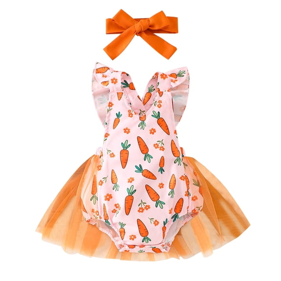 Coerni Baby Girls Easter Onepiece Outfits & Bow Headband Carrot Print ...