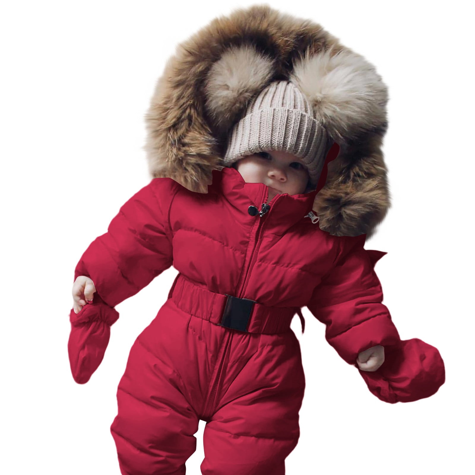 Coerni Baby Winter Puffer Snowsuit Faux Fu𝐫 Hooded Down Outfits Elastic ...
