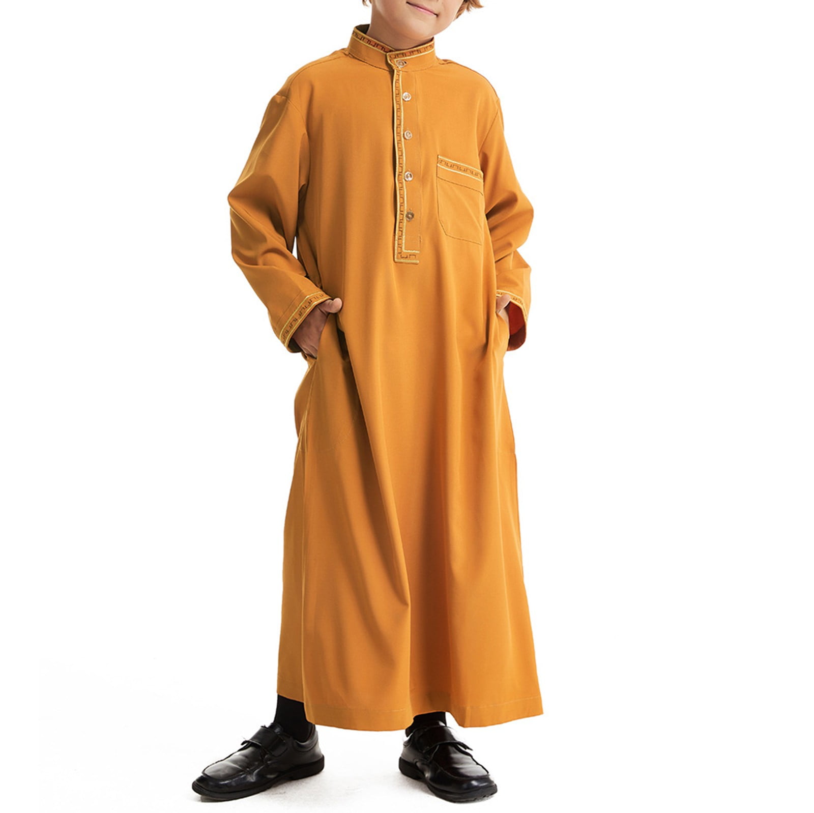 Coerni Boy's Muslim Arab Solid Color Thobe Long Sleeve Kaftan ...