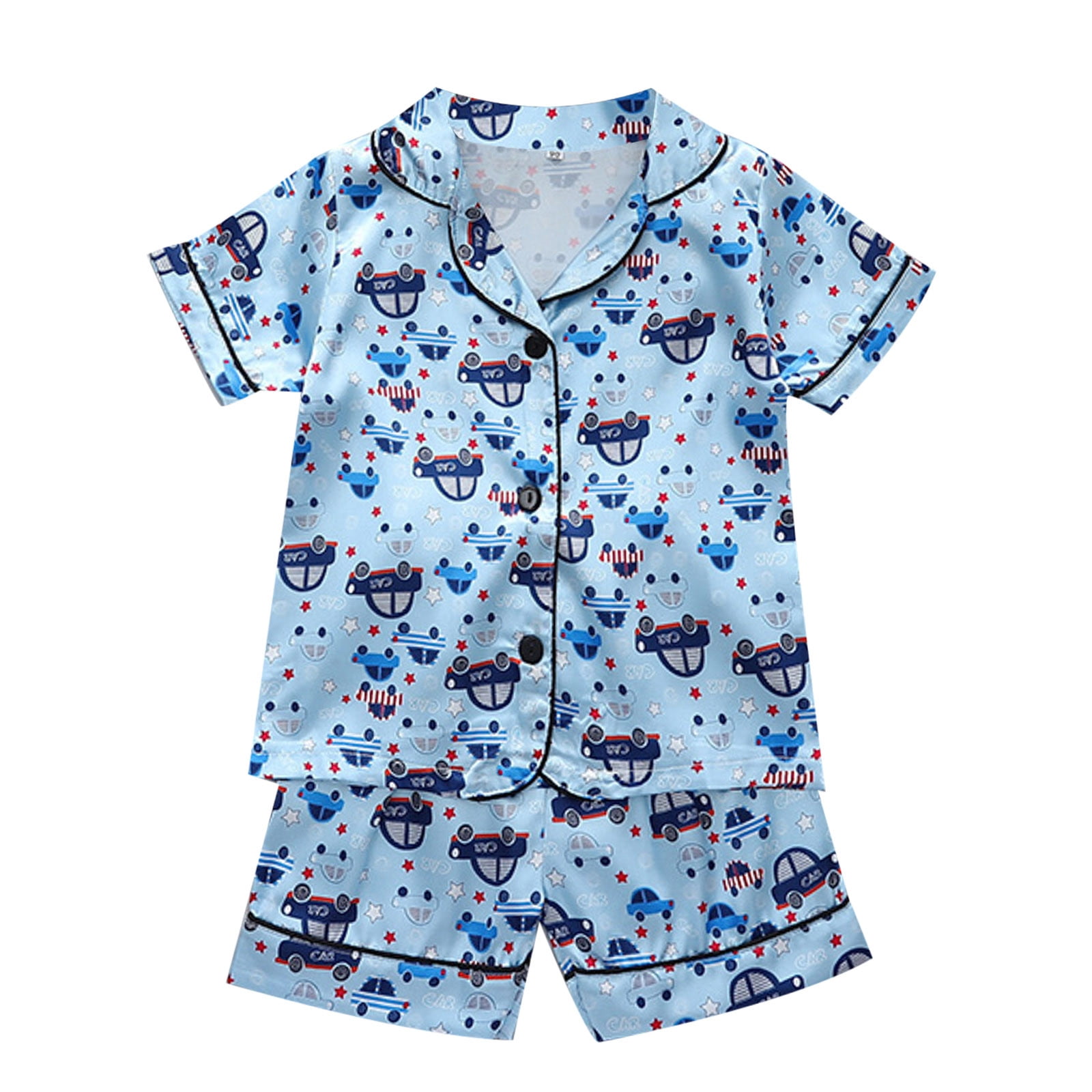 Coerni Boys Cute Summer Blue Pajamas Outfits Short Sleeve Button Down ...