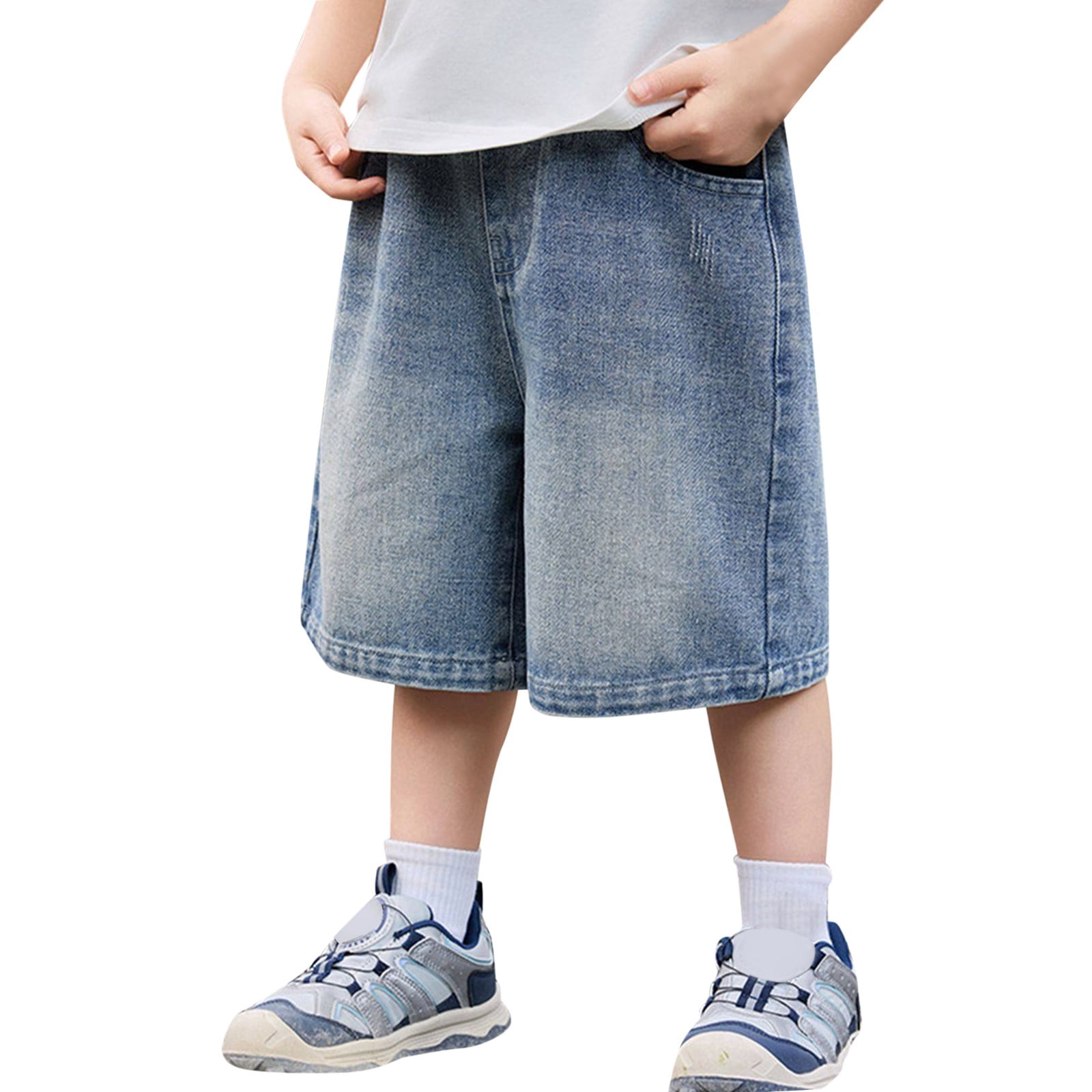 Coerni Boys Denim Shorts Casual High Elastic Waist Baggy Jeans Shorts ...