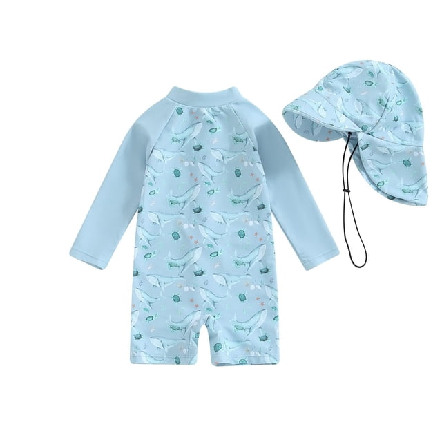 Coerni Boys Dinosaur Print Rashguard & Sun Hat Kids One-Piece Swimsuits ...
