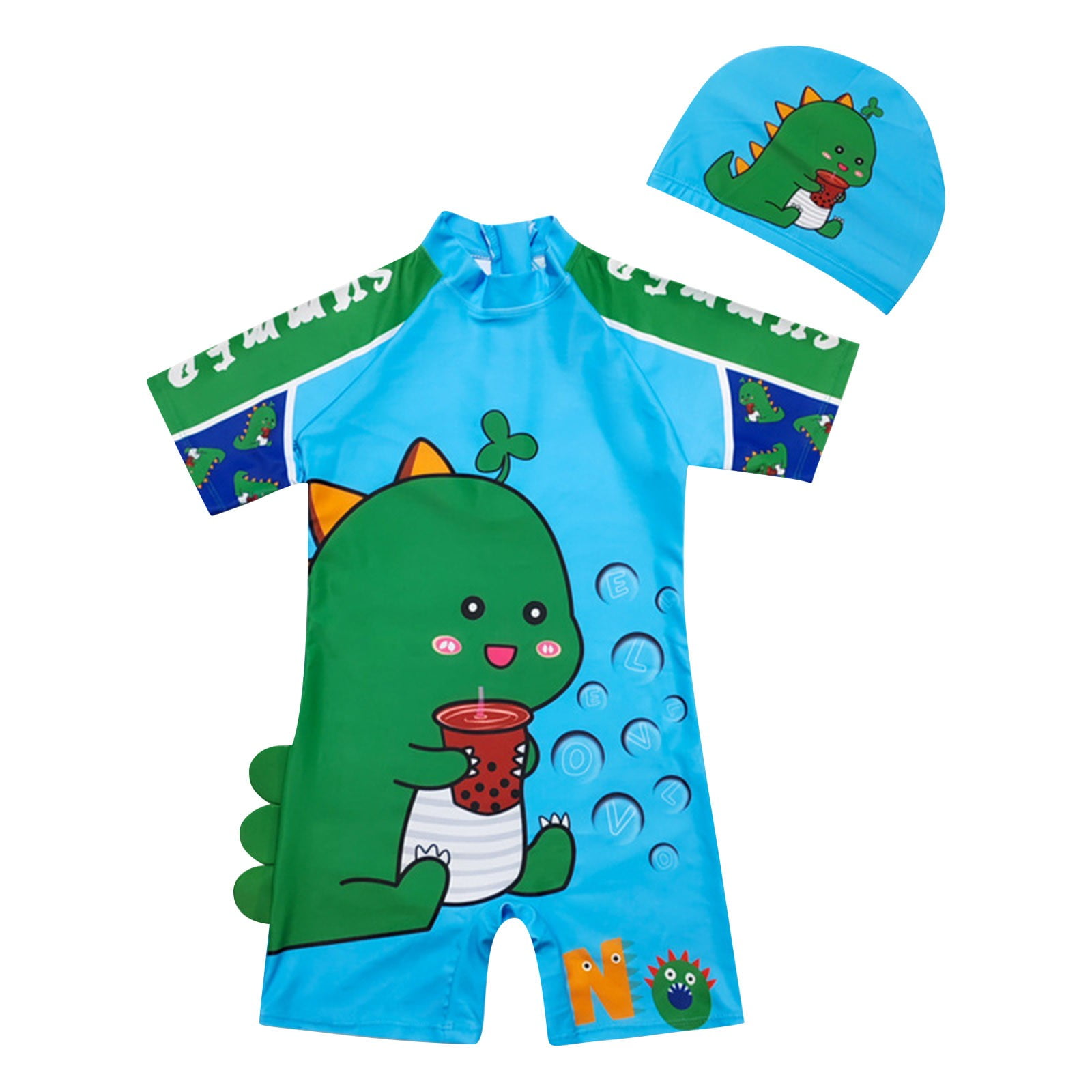 Coerni Boys Dinosaur Swimsuit With Hat One Piece Kids Short Sleeve Rash ...